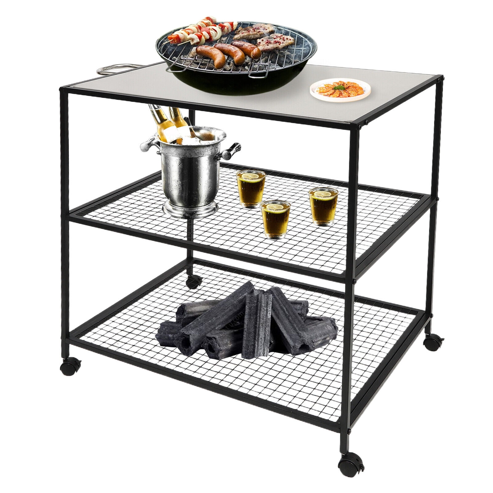 Outdoor Movable Cart Table - Modern Grill Cart Three-Shelf Table ...