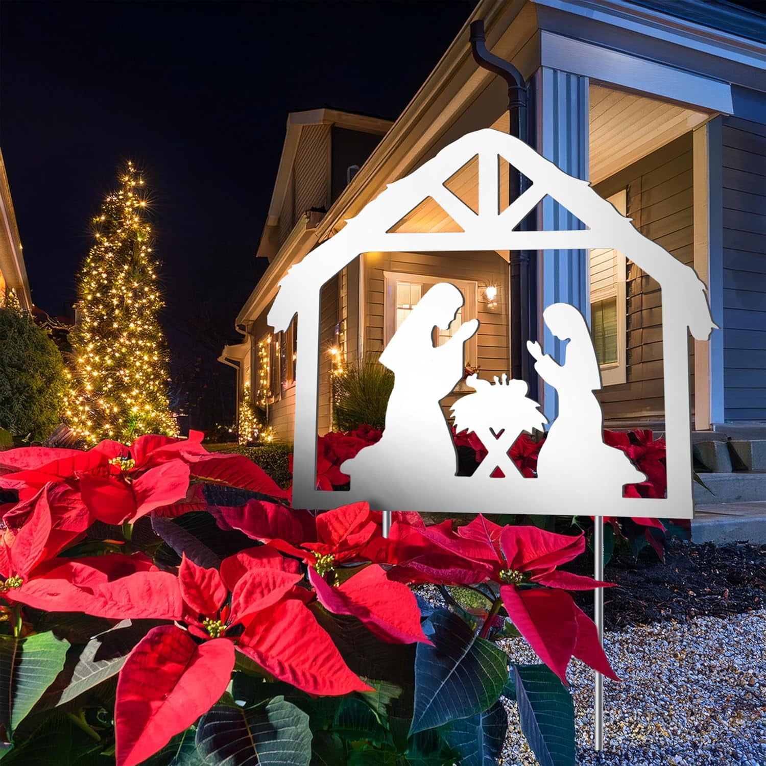 Outdoor Nativity Scene, Mary, Joseph, and Baby in Manger, PVC, No ...