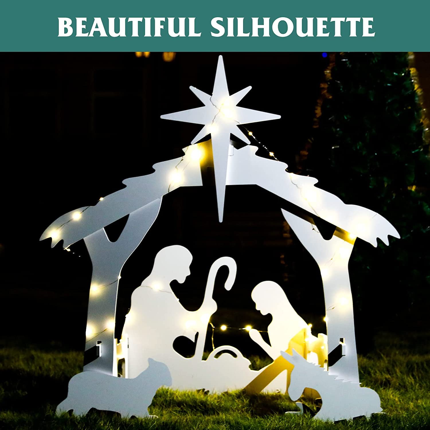 Walmart Outdoor Large Nativity Scene, Weather-Resistant Christmas Star ...