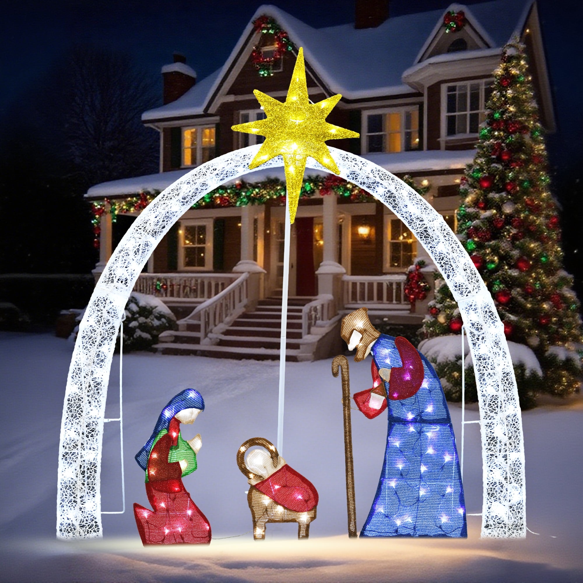 Outdoor Nativity Scenes Christmas Decoration, 4.4FT Holy Family Jesus ...