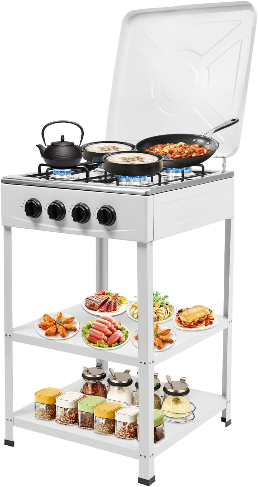 Outdoor Natural Gas Stove,4-Burner Cooking Iron Gas Stove Set With ...