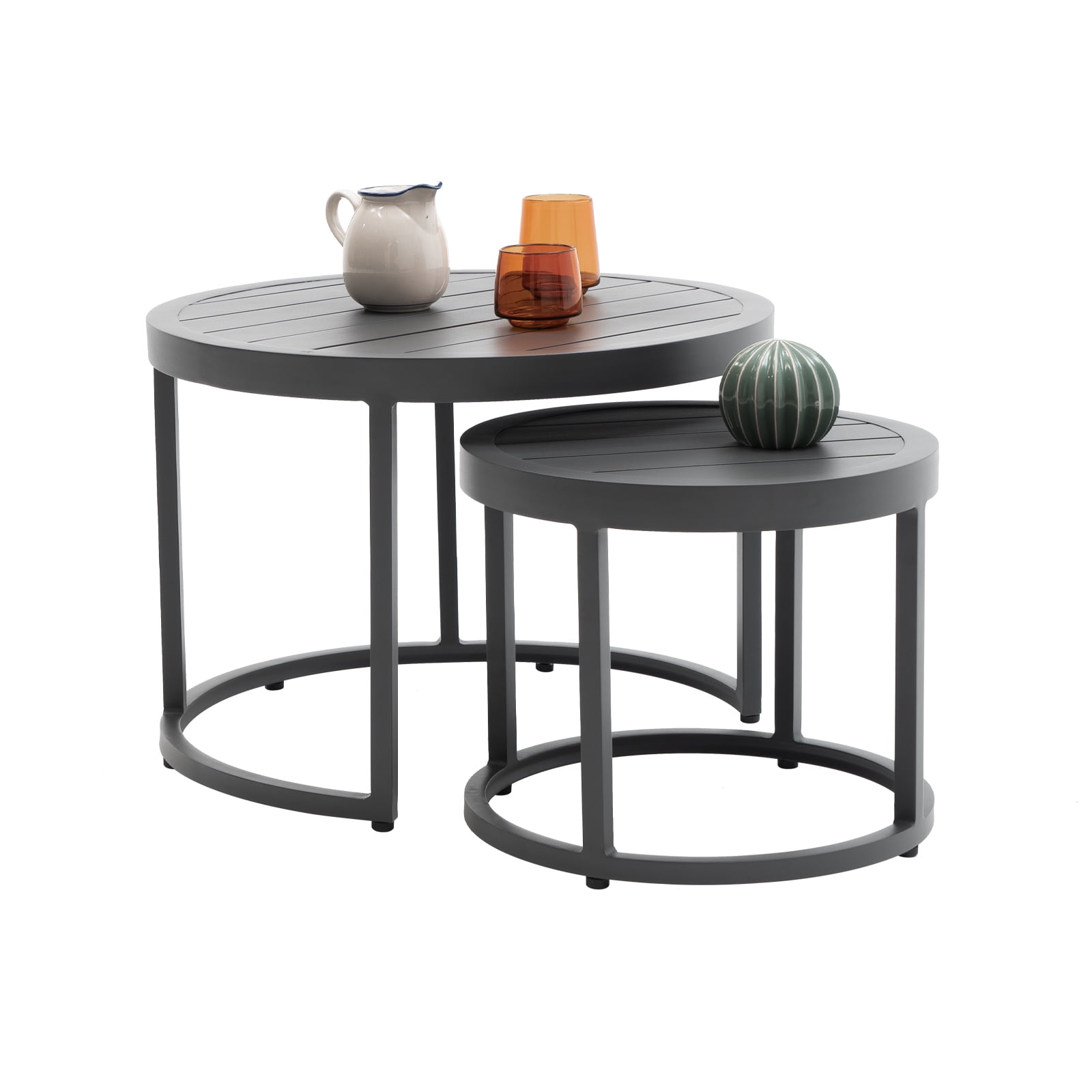 Outdoor Nesting Coffee Table Set of 2 Round Side Table Aluminum End ...