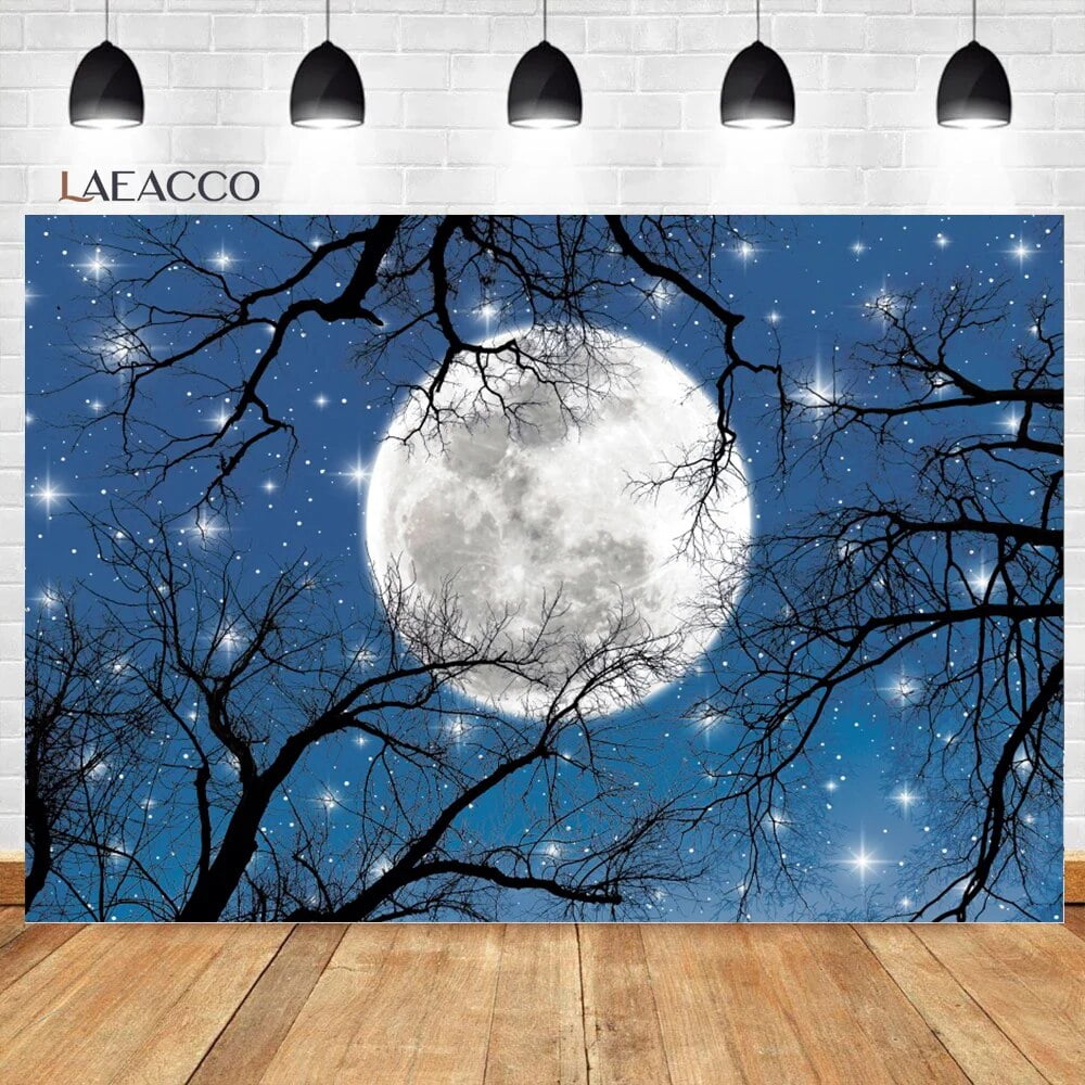 Outdoor Night Jungle Sky Full Moon Sparkling Shining Stars Background ...