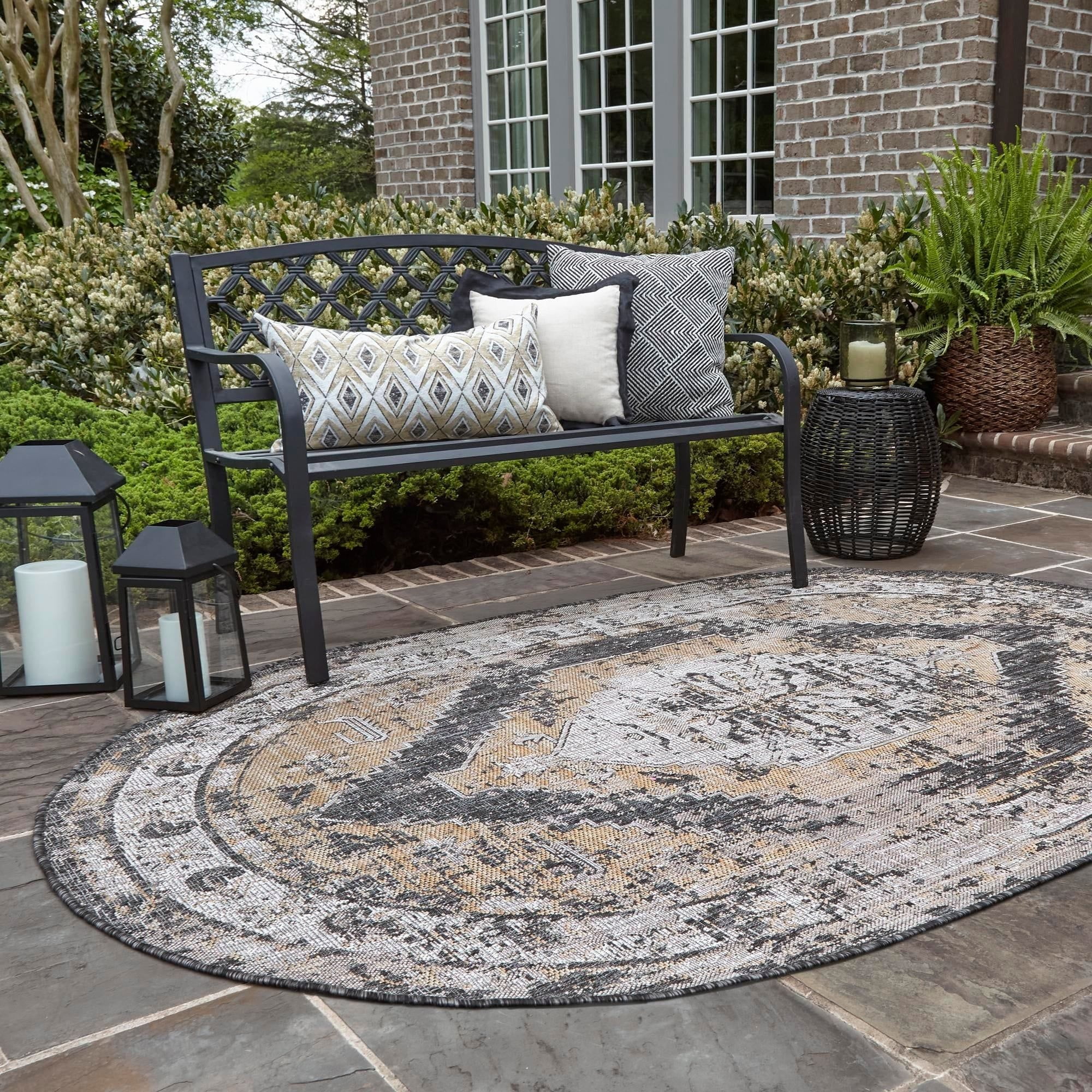 Outdoor Nirie Collection Area Rug Charcoal - 3'3"x5'3" Oval - Walmart.com