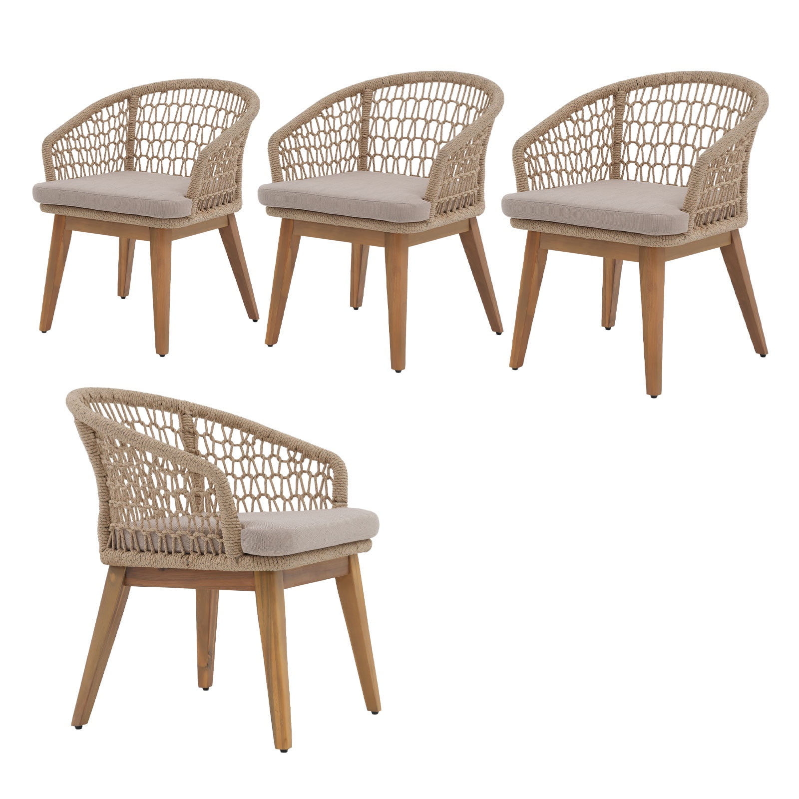 Outdoor Nylon Weaving Dining Chair Set of 4 with Removable Cushion, All ...