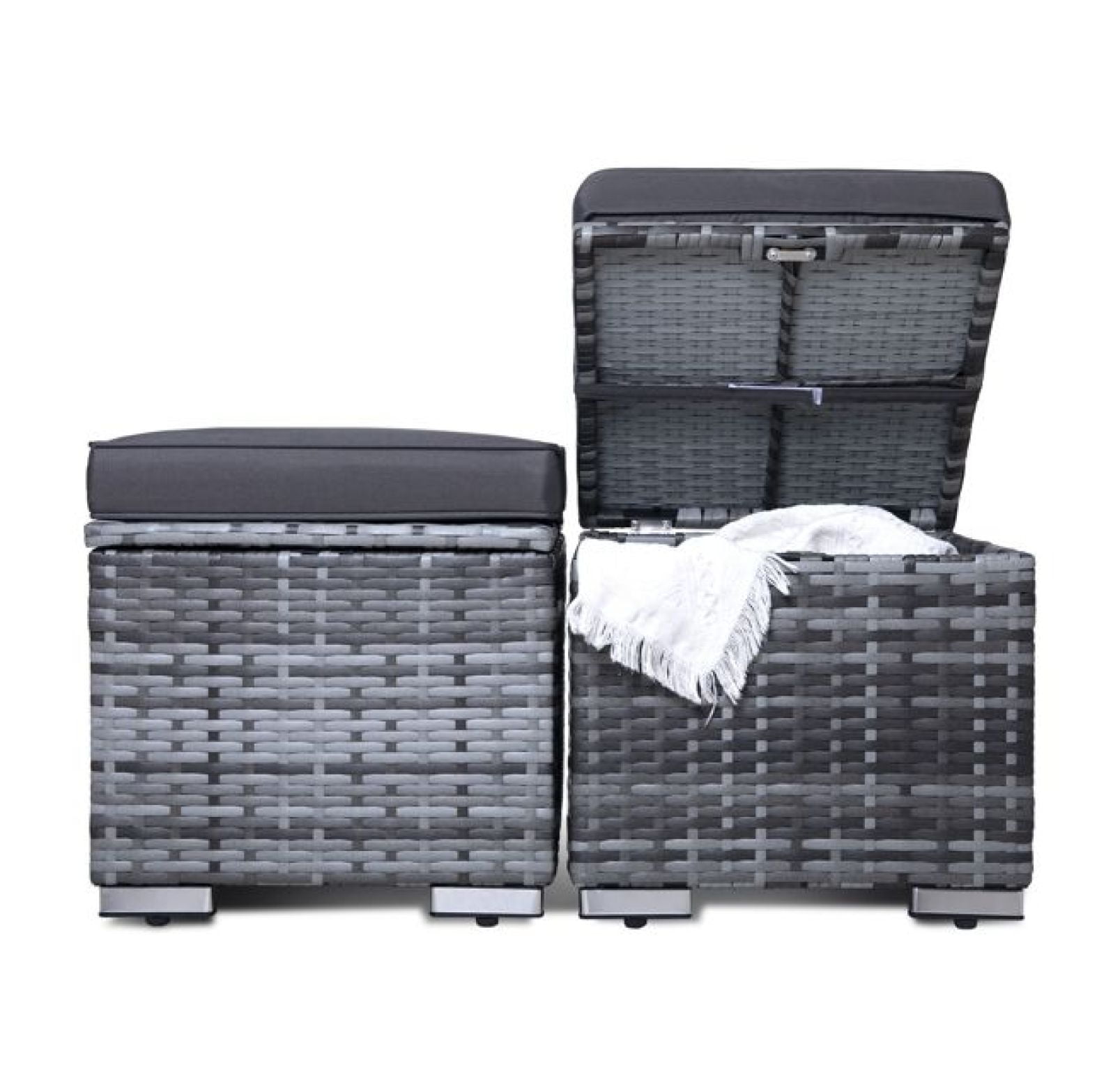 Outdoor Ottoman Patio Foot Rest 2 Pieces PE Rattan Foot Stool with ...