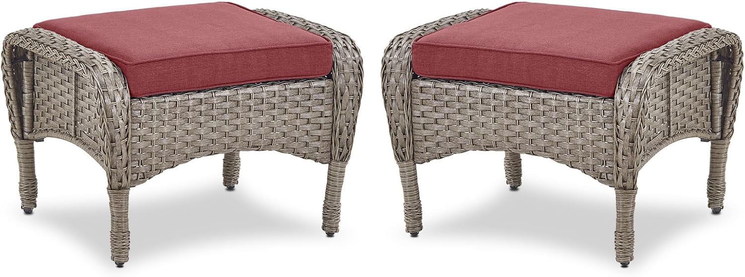 Outdoor Ottomans for Patio Foot Rest - 25 Inch PE Wicker Foot Stool Set ...