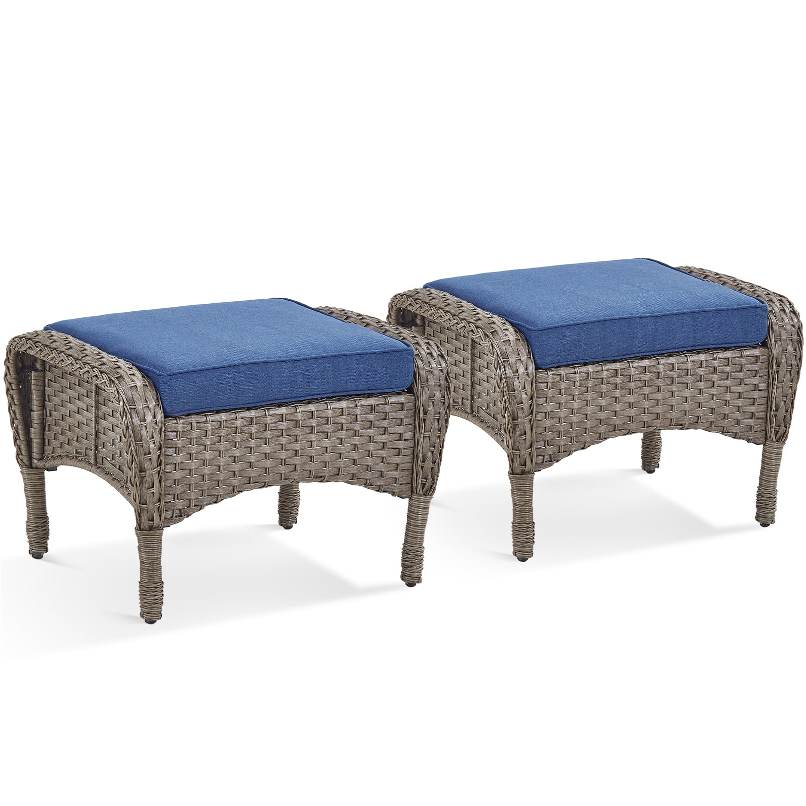 Outdoor Ottomans for Patio Set of 2,PE Wicker Steel Frame Outdoor Foot ...