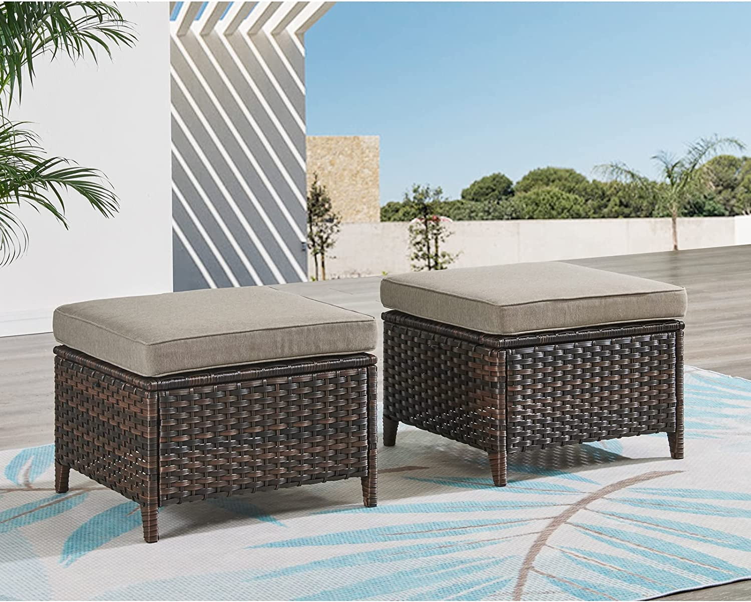 Outdoor Ottomans for PE Wicker Steel Frame Outdoor Footstool for ...