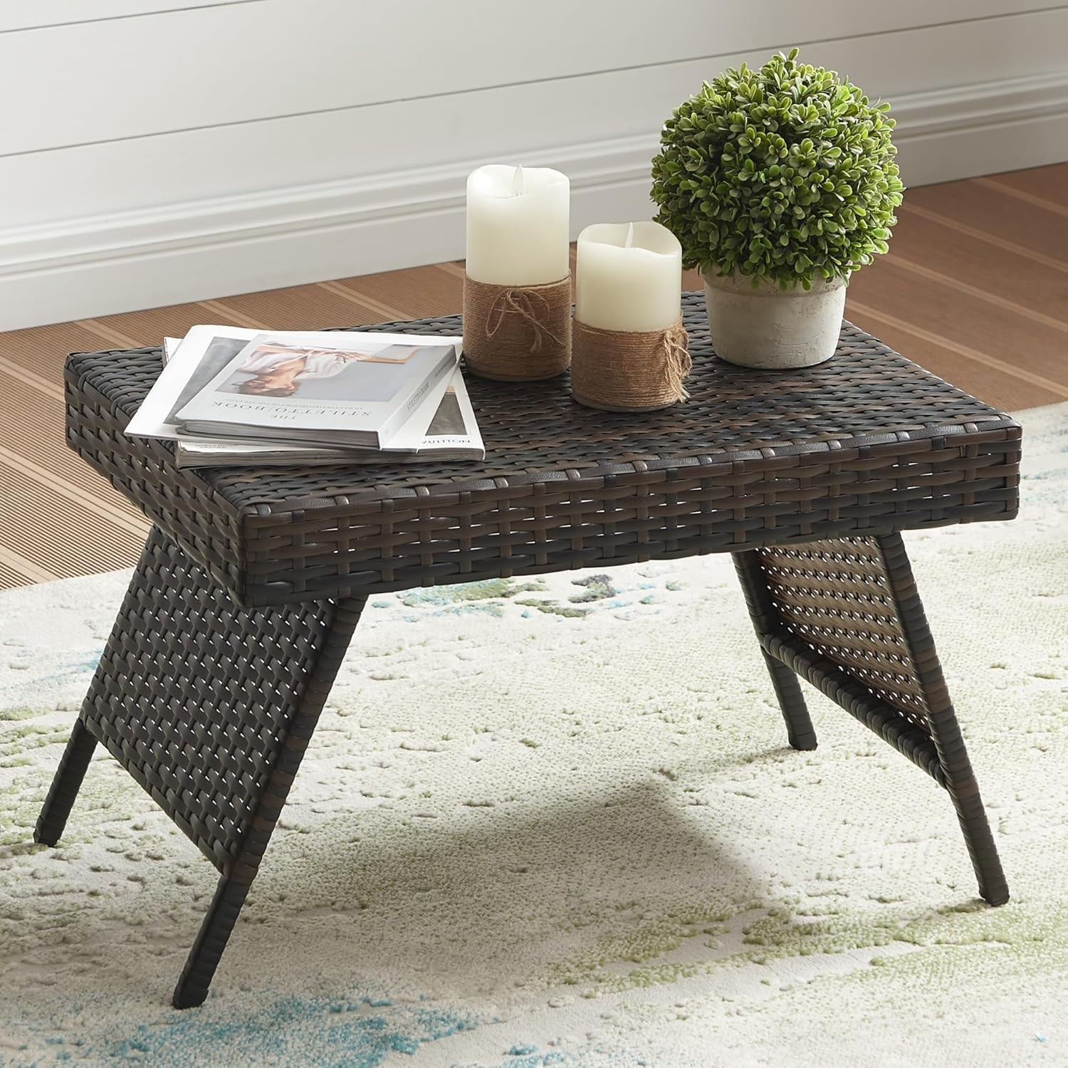 Outdoor PE Wicker Coffee Table, Rattan Patio Table for Conversation Set ...