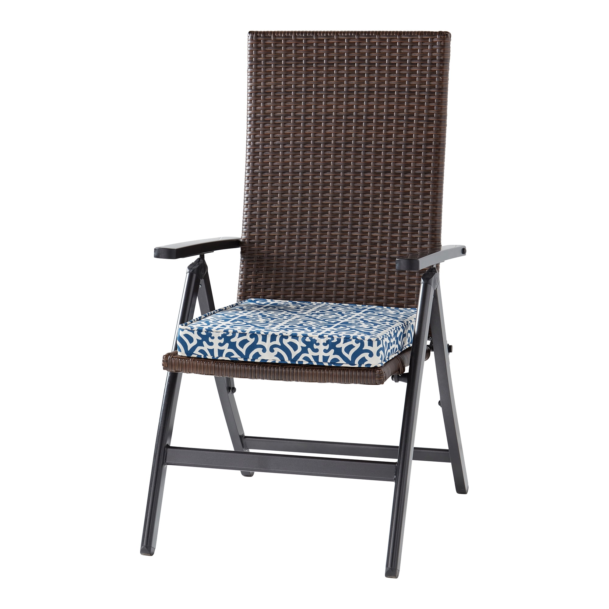 Outdoor PE Wicker Foldable Reclining Chair with Indigo Seat Cushion ...