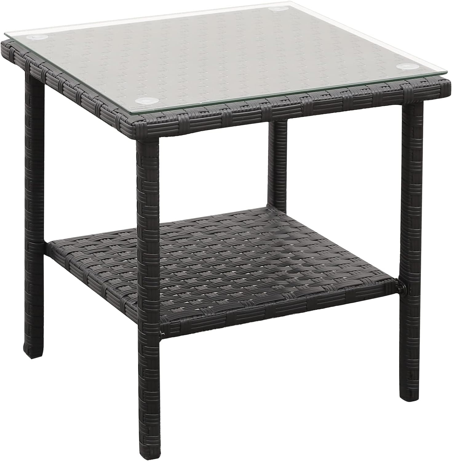 Outdoor PE Wicker Side Table - Patio Rattan Garden Coffee End Square ...