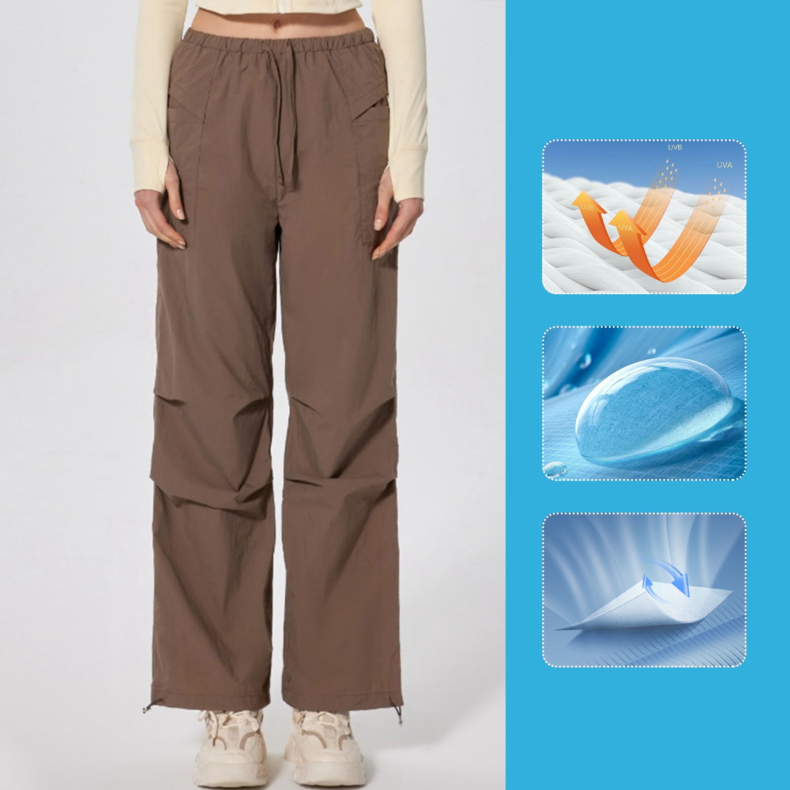 Outdoor Pants High Waist Stratght Leg with Drawstring Bottom (Coffee S ...