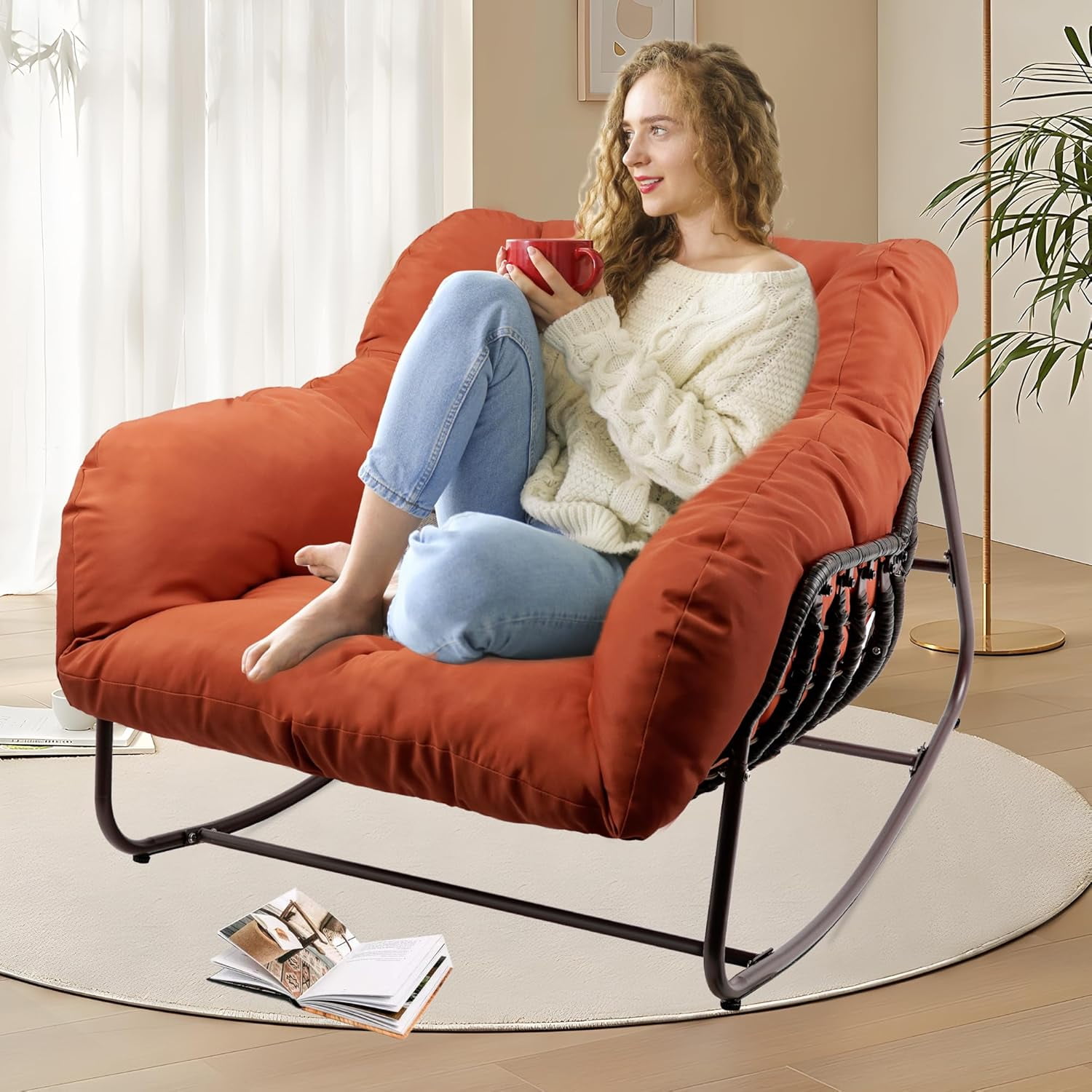 Outdoor Papasan Rocking Chair, Oversized Patio Rocking Chairs with ...