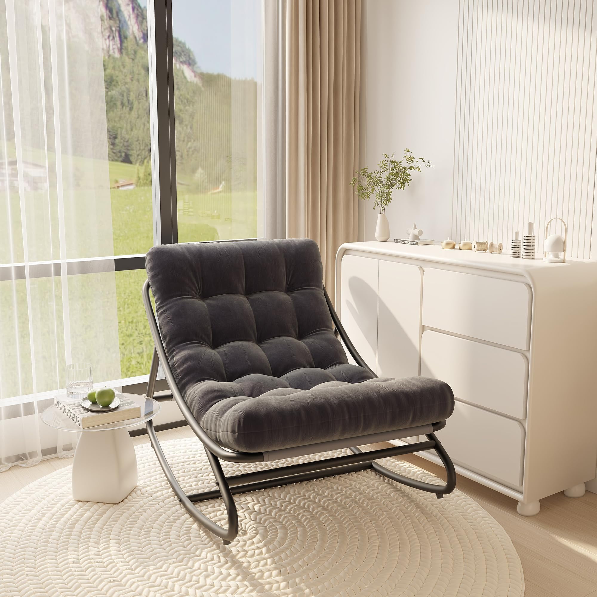 Outdoor Papasan Rocking Chair with Removable Cushion, Adjustable Swing ...