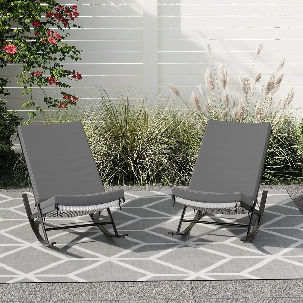 Outdoor Papasan Rocking Chairs Set of 2, Indoor Outdoor Lounge Chair ...