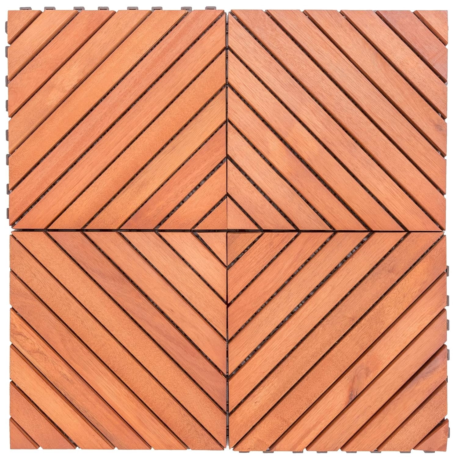 Outdoor Patio 12-Diagonal Slat Eucalyptus Interlocking Deck Tile (Set ...