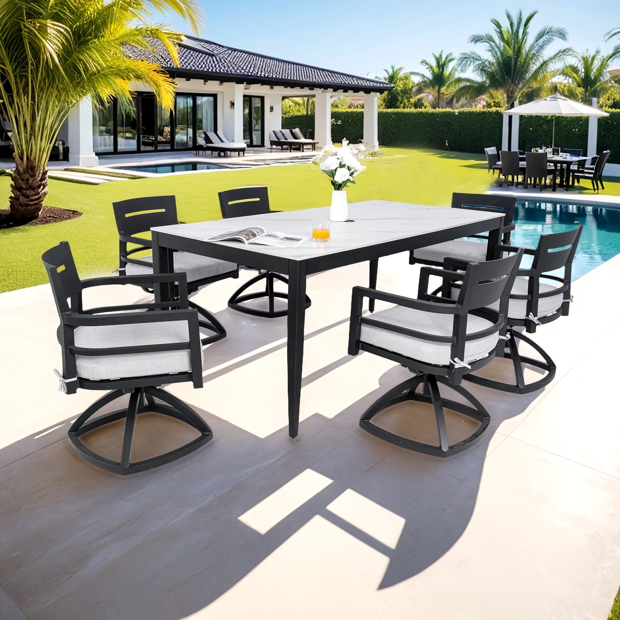 Outdoor Patio Aluminum Dining Set,7 PC Outdoor Table and Chairs ...