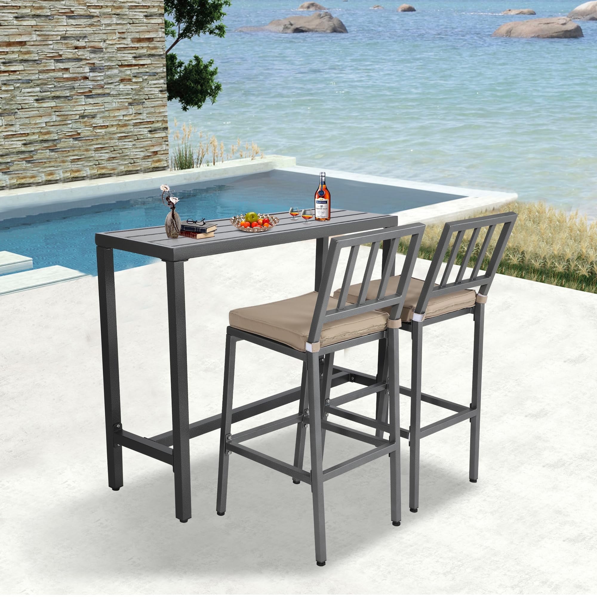 Outdoor Patio Bar Set, Bar Height Patio Dining Set, Weather-Resistant ...