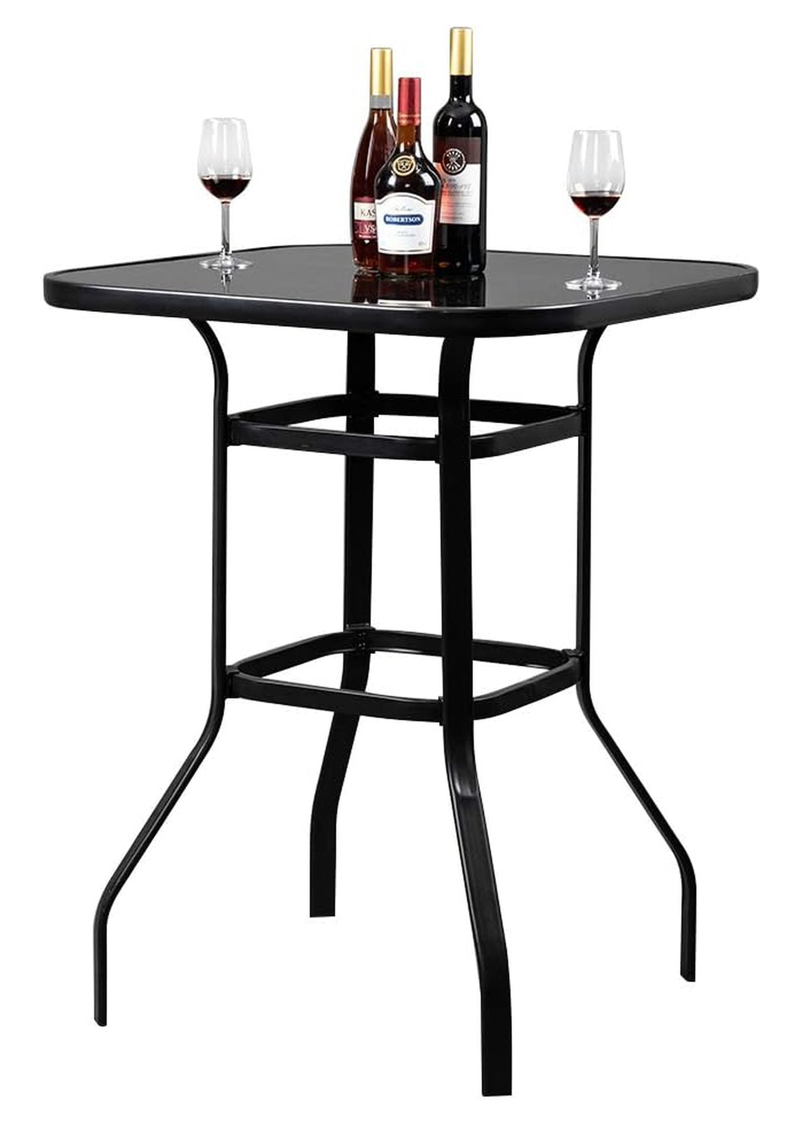 Outdoor Patio Bar Tables Wrought Iron Glass High Bar Table 31.5 Inch ...