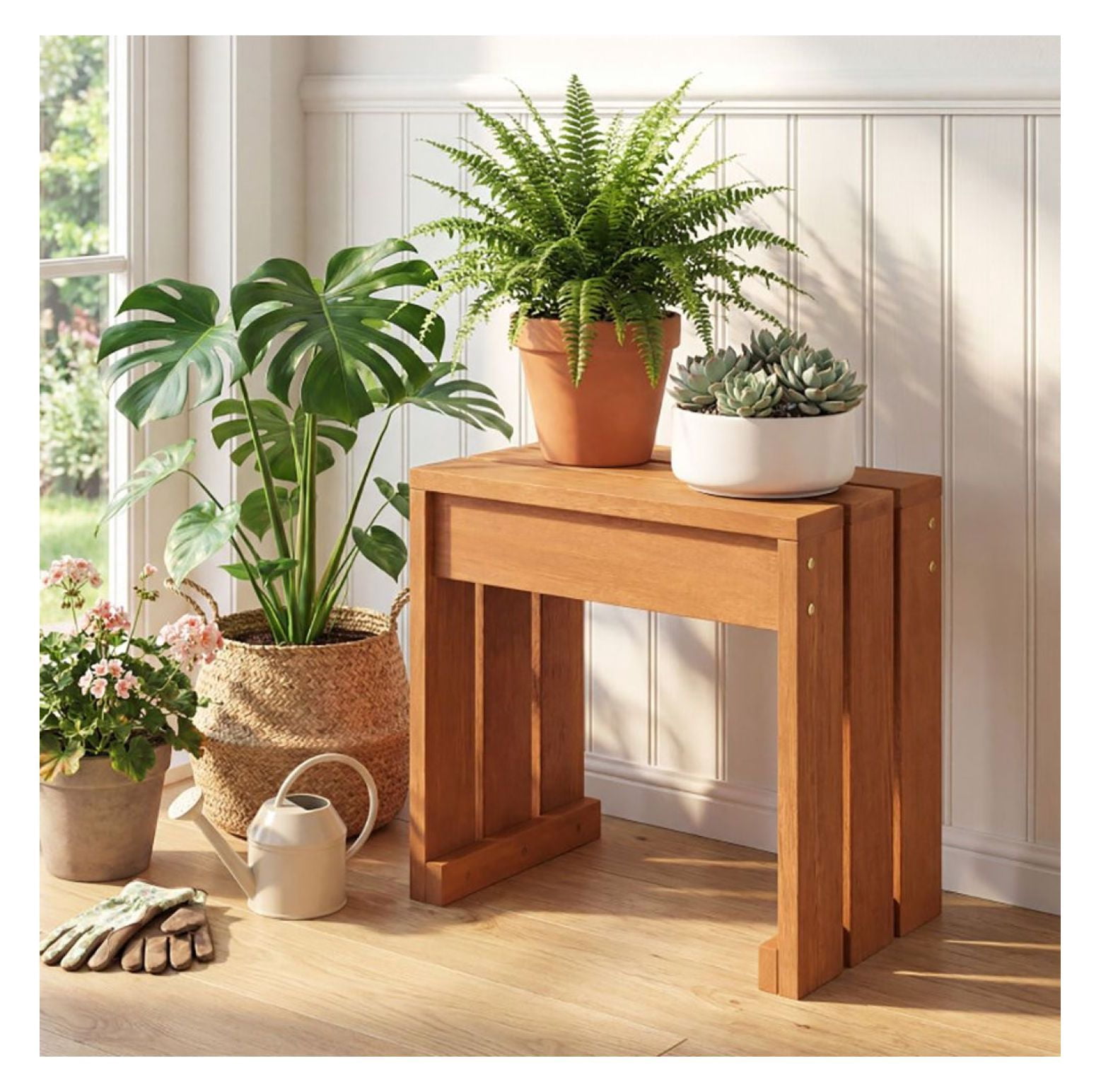Outdoor Patio Bench - Solid Wood Garden Seat - Backless Single Person ...