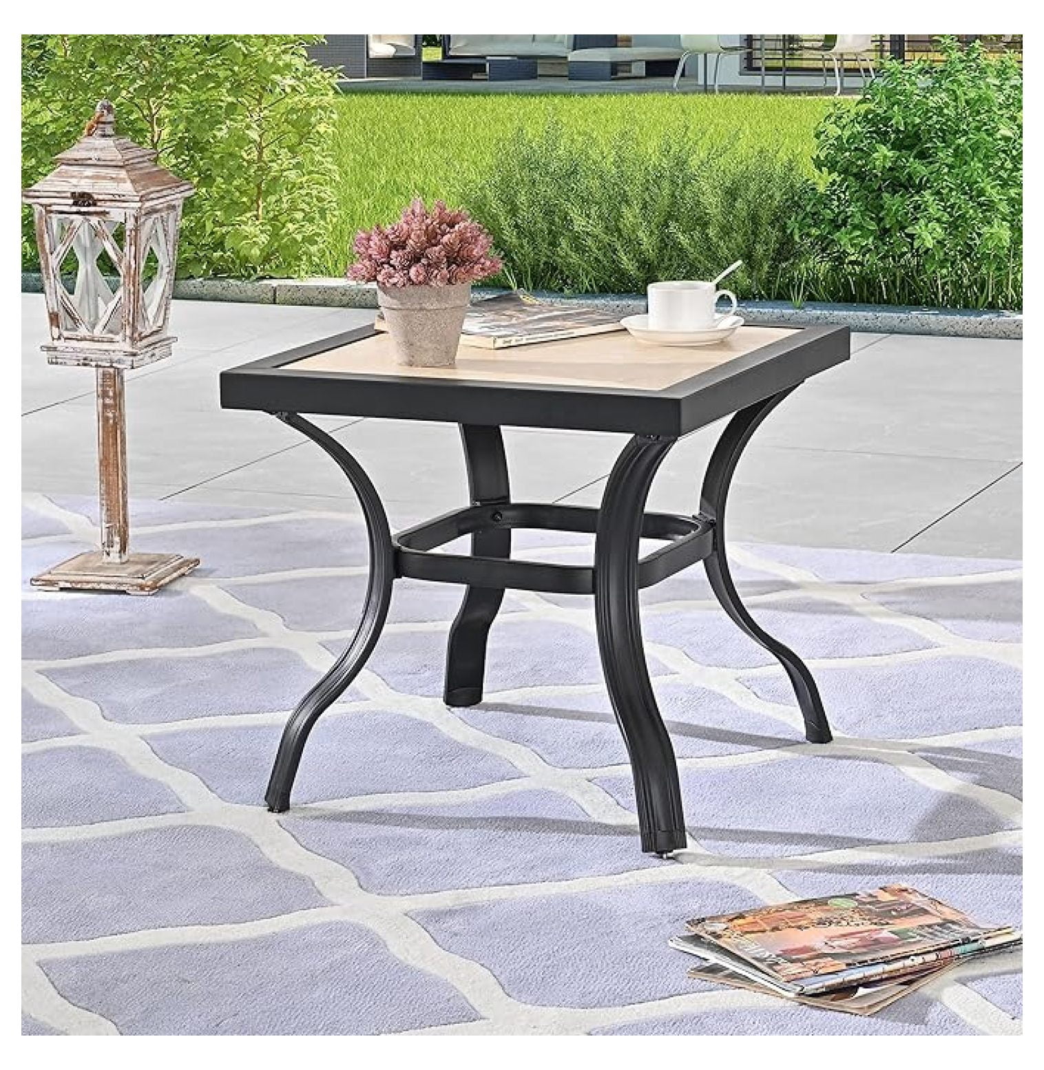 Outdoor Patio Bistro Side End Table Square Metal Frame Removable Tile ...