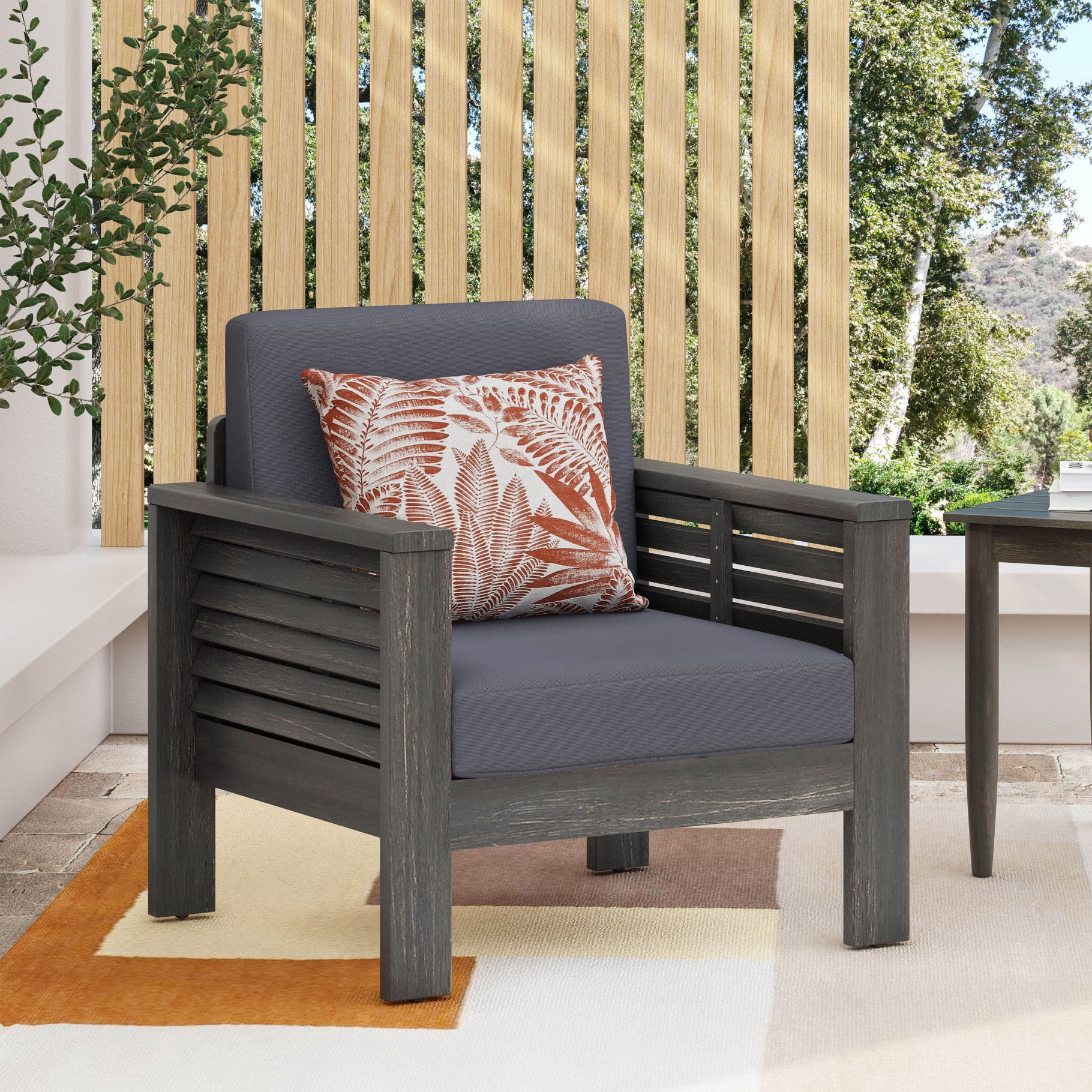 Outdoor Patio Chair, Wood Outdoor Chair with Water-resistant Cushion ...