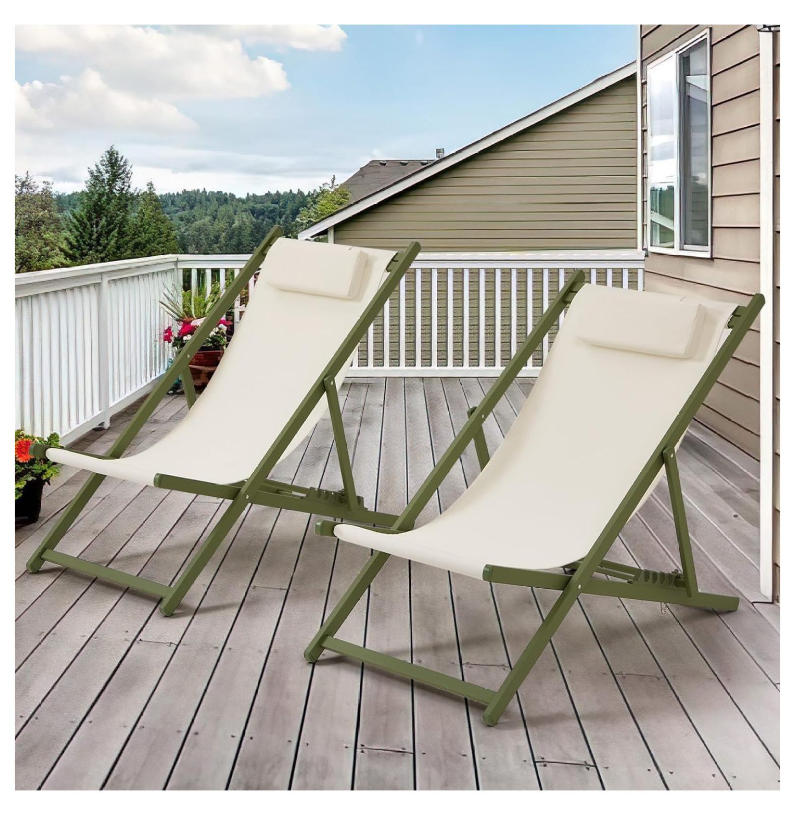 Outdoor Patio Chairs Folding Sling Chairs Set of 2 Portable Aluminum ...