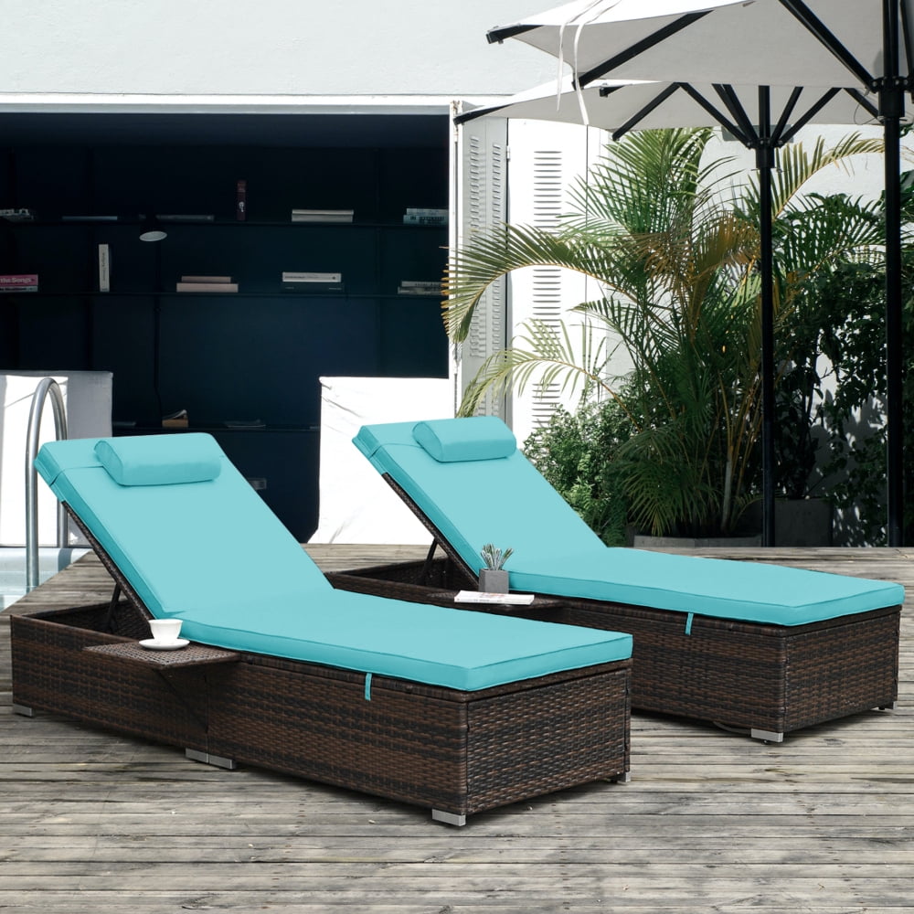 Outdoor Patio Chaise Lounge Chair Lying in bed with PE Rattan and Steel ...