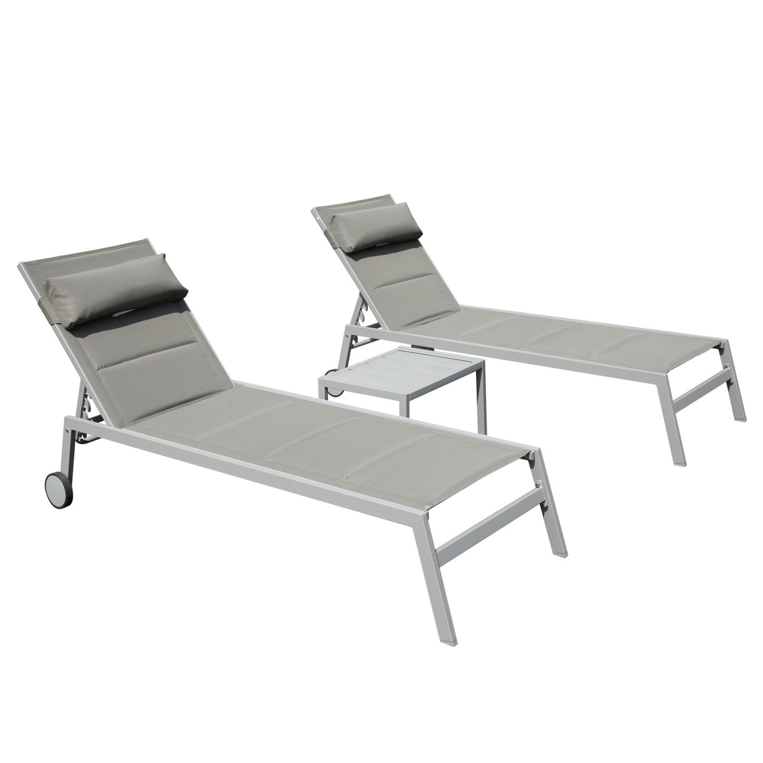 Outdoor Patio Chaise Lounge Set of 3 Aluminum Pool Lounge Chairs with ...