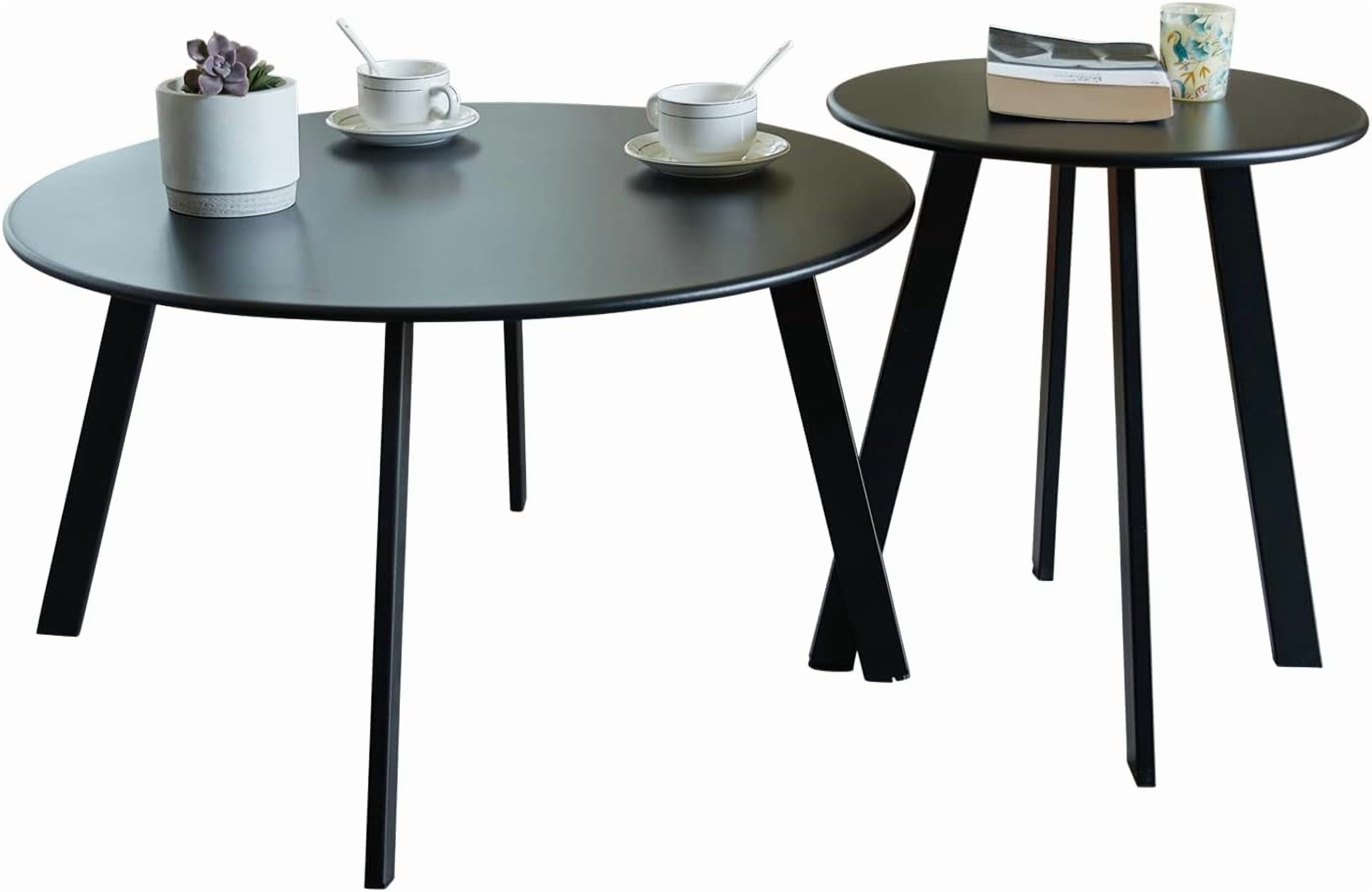 Outdoor Patio Coffee Table Set of 2, Weather Resistant End Table, Round ...