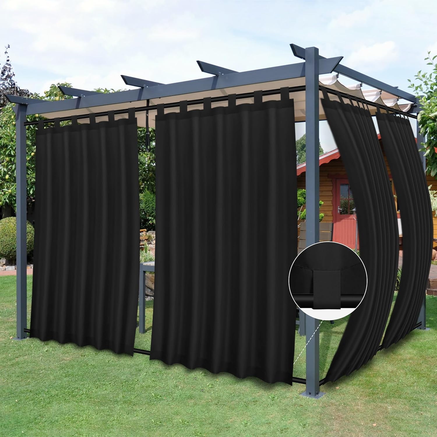 Outdoor Patio Curtains Detachable Tab Top Windproof Weatherproof ...