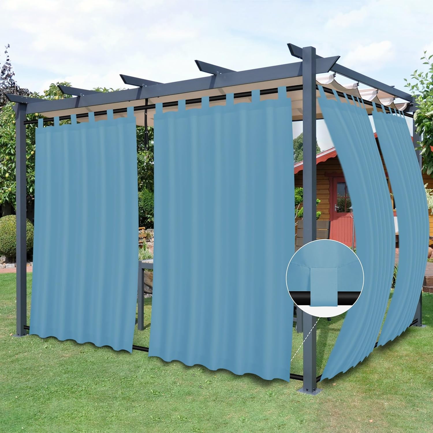 Outdoor Patio Curtains Detachable Tab Top Windproof Weatherproof ...