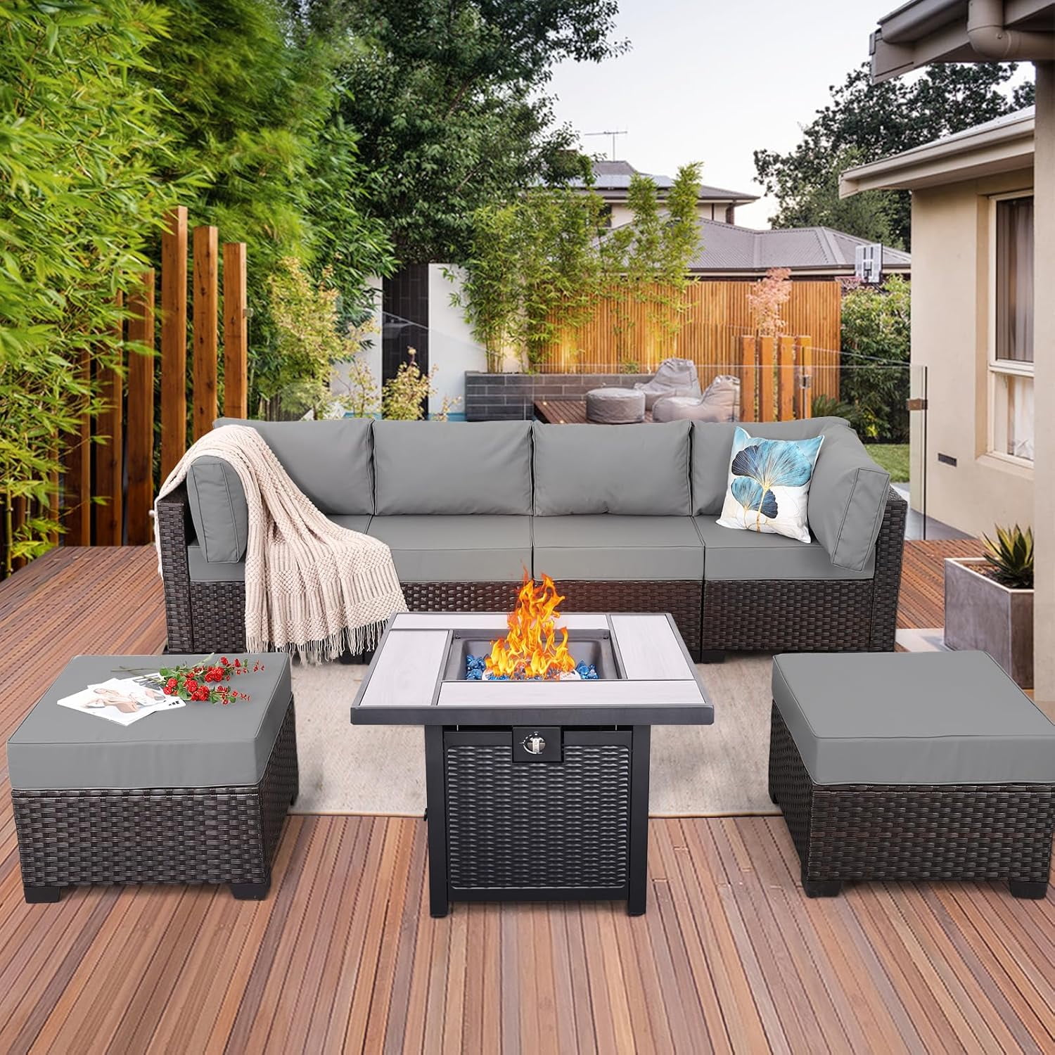 Outdoor Patio Dark Brown Rattan 7 Piece Sectional Set PE Wicker ...