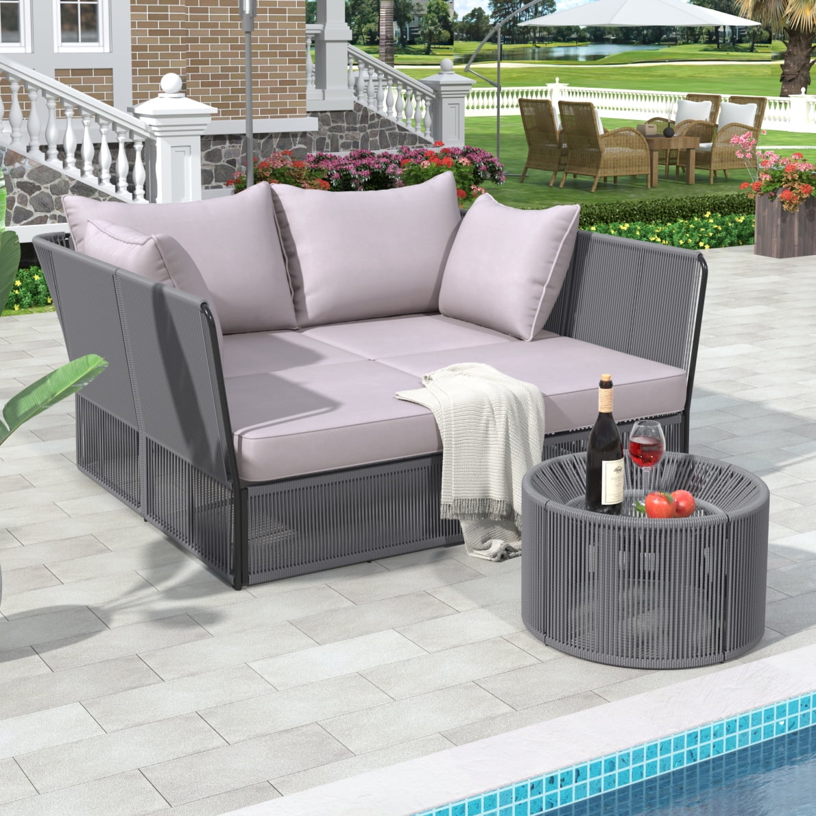 Outdoor Patio Daybed Sunbed with Removable Cushions and Pillows, All ...