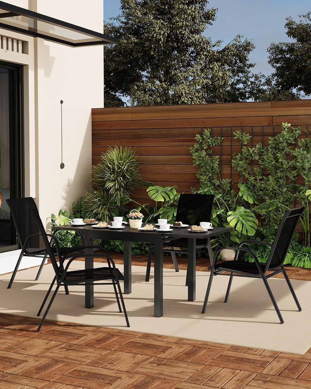 Outdoor Patio Dining Chairs Set of 4 with Armrests and Metal Frame ...