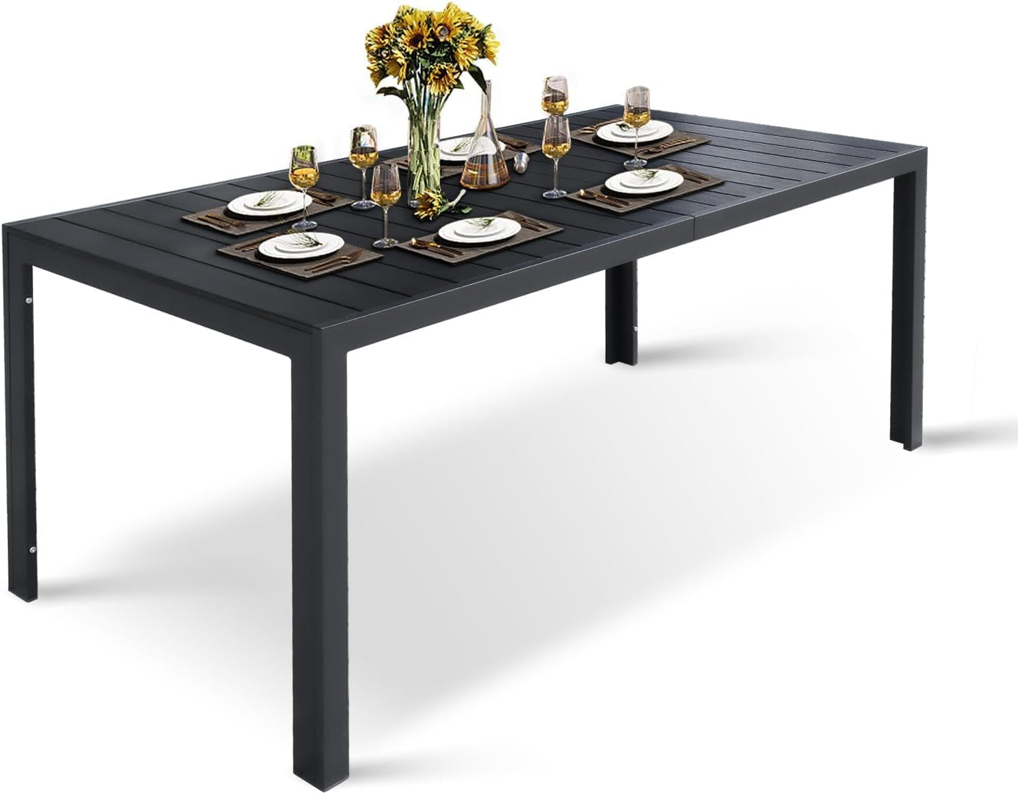 Outdoor Patio Dining Table, Lightweight Aluminum Frame Rectangle Table for 6, PS Table Top Heavy ...