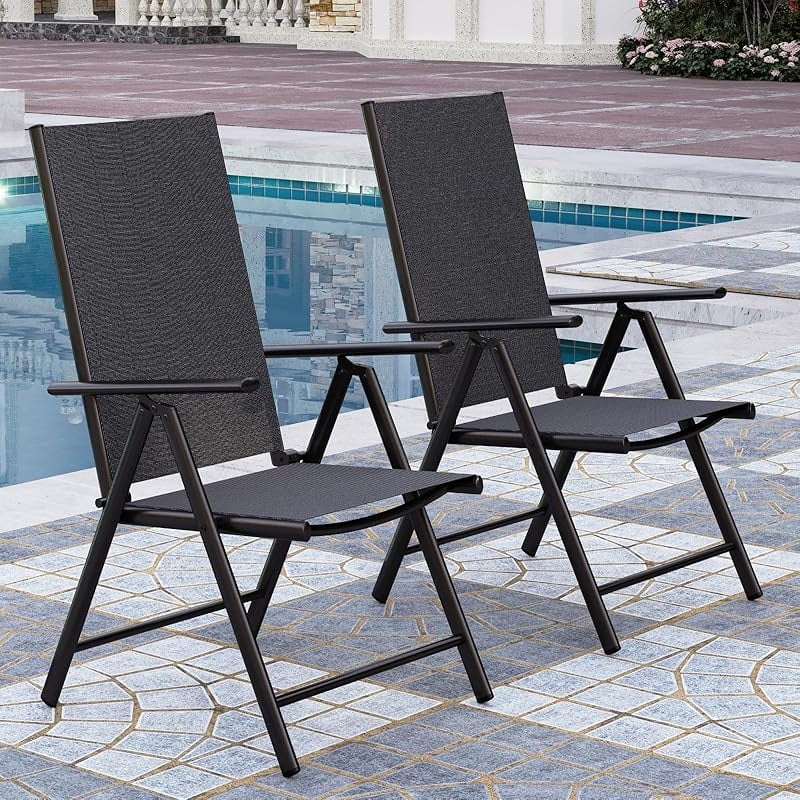 Outdoor Patio Folding Chairs Set of 2, Portable Patio Dining Chairs ...