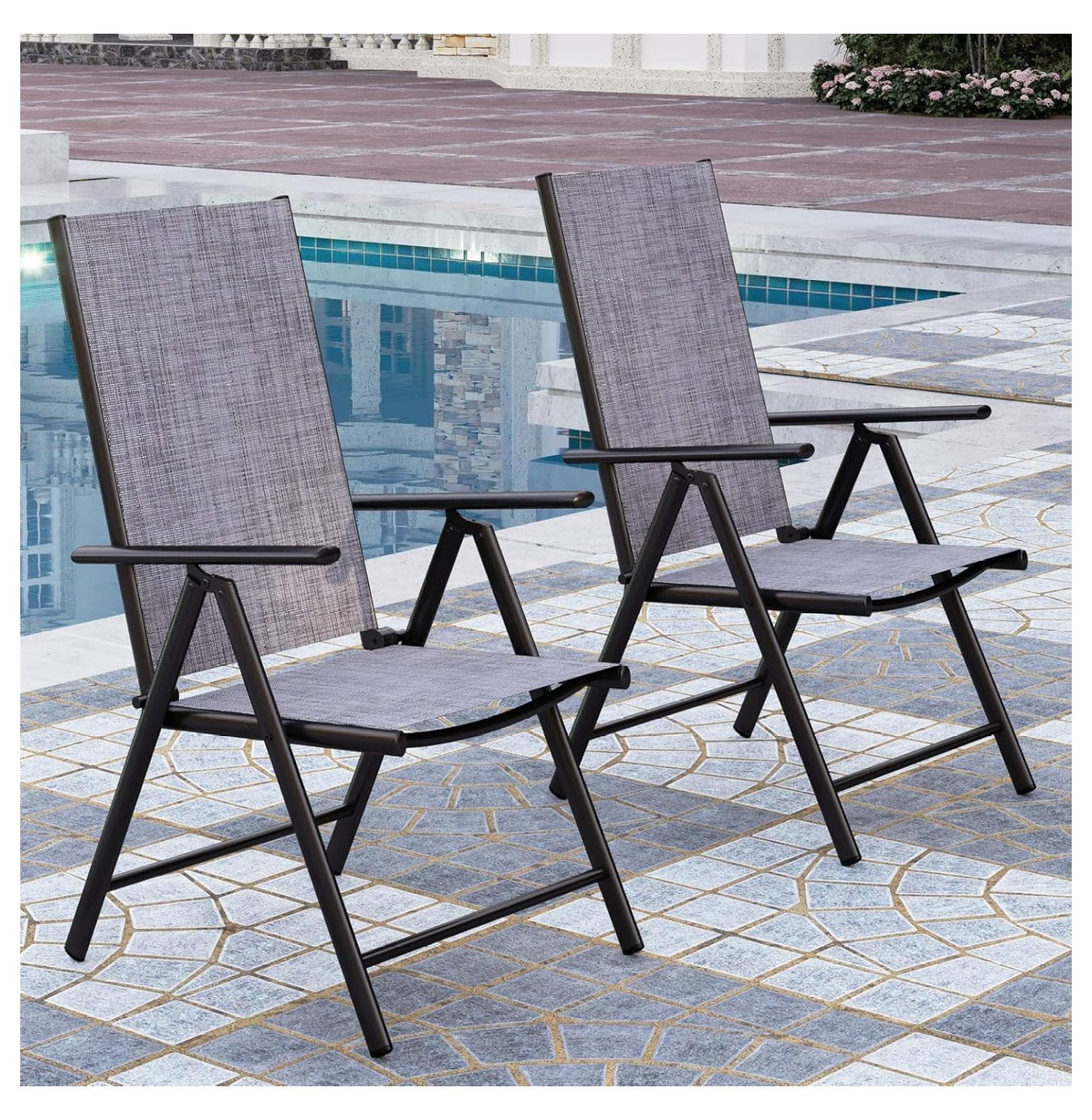 Outdoor Patio Folding Chairs Set of 2, Portable Patio Dining Chairs ...