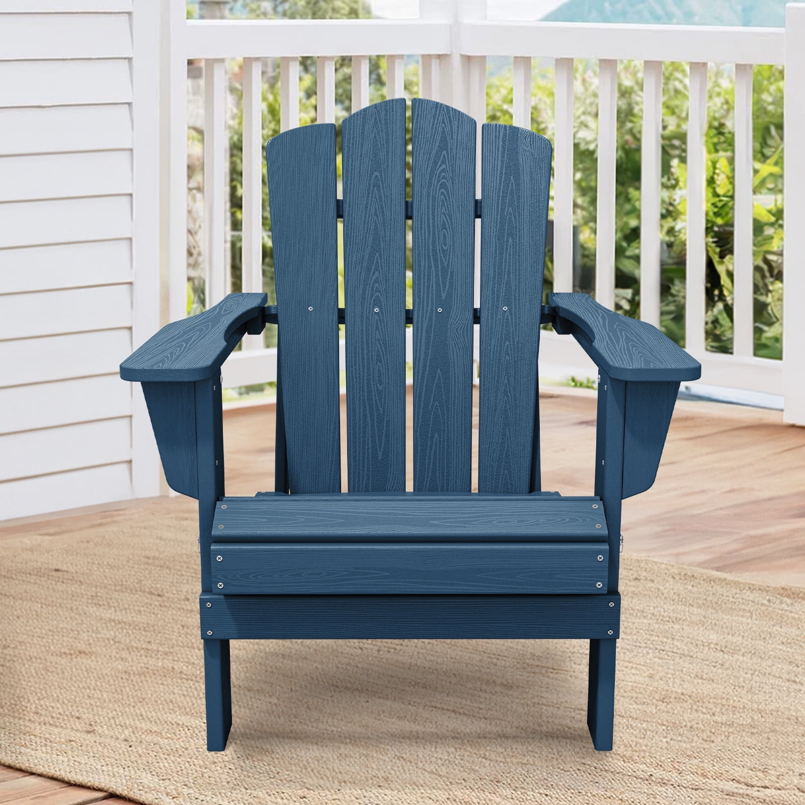 Outdoor Patio Folding HDPE Resin Adirondack Chair, Navy Blue - Walmart.com