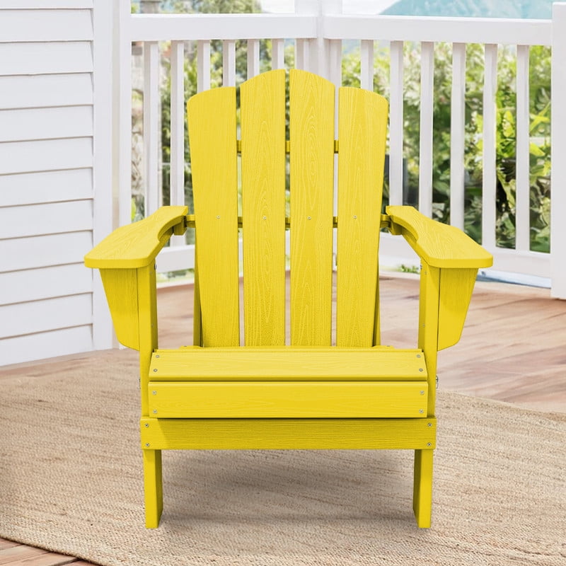 JUSTLET Real Comfort Plastic Adirondack Chair, Yellow, Folding Patio ...