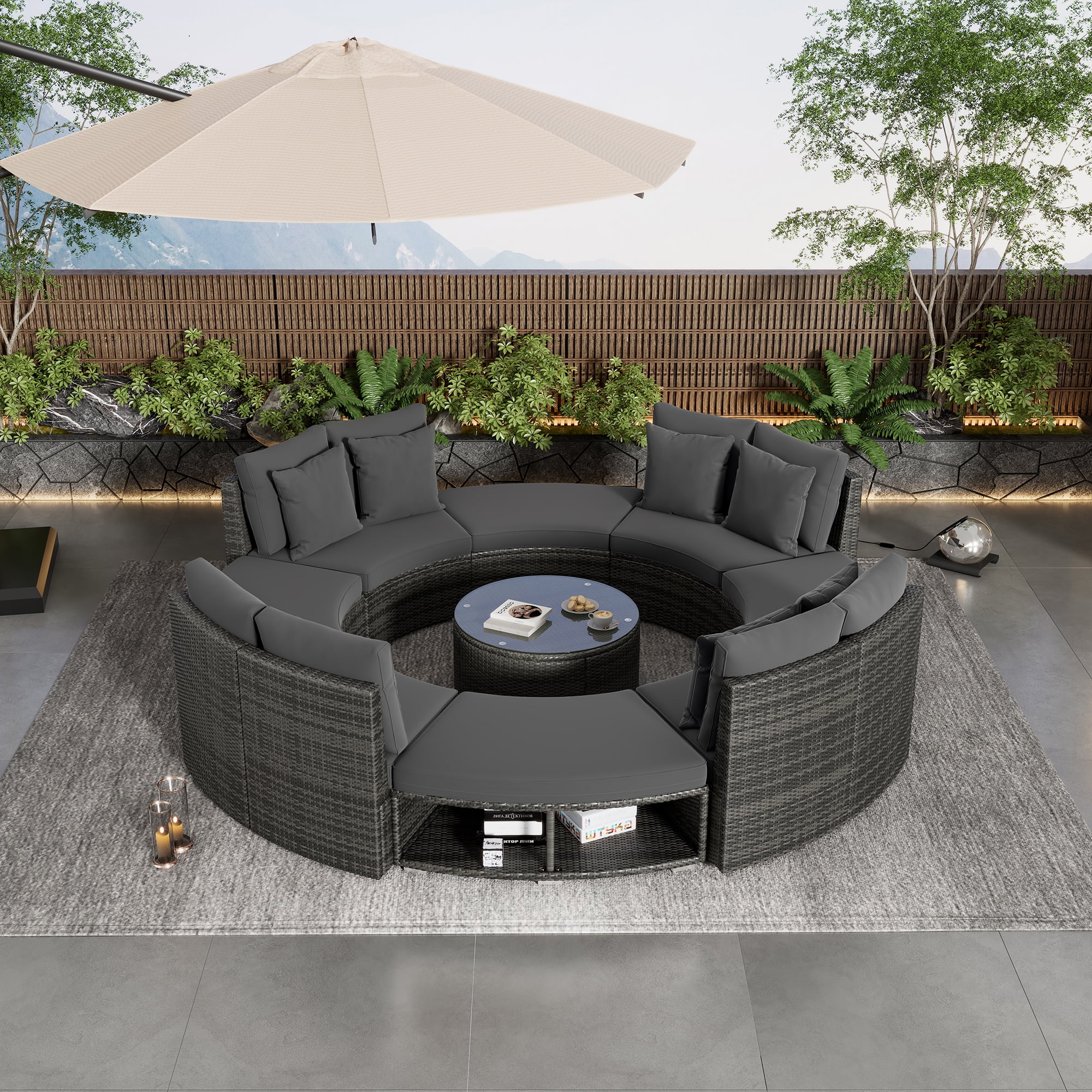 Luxury Outdoor Patio Furniture, Circular Rattan Wicker Sofa Set with ...