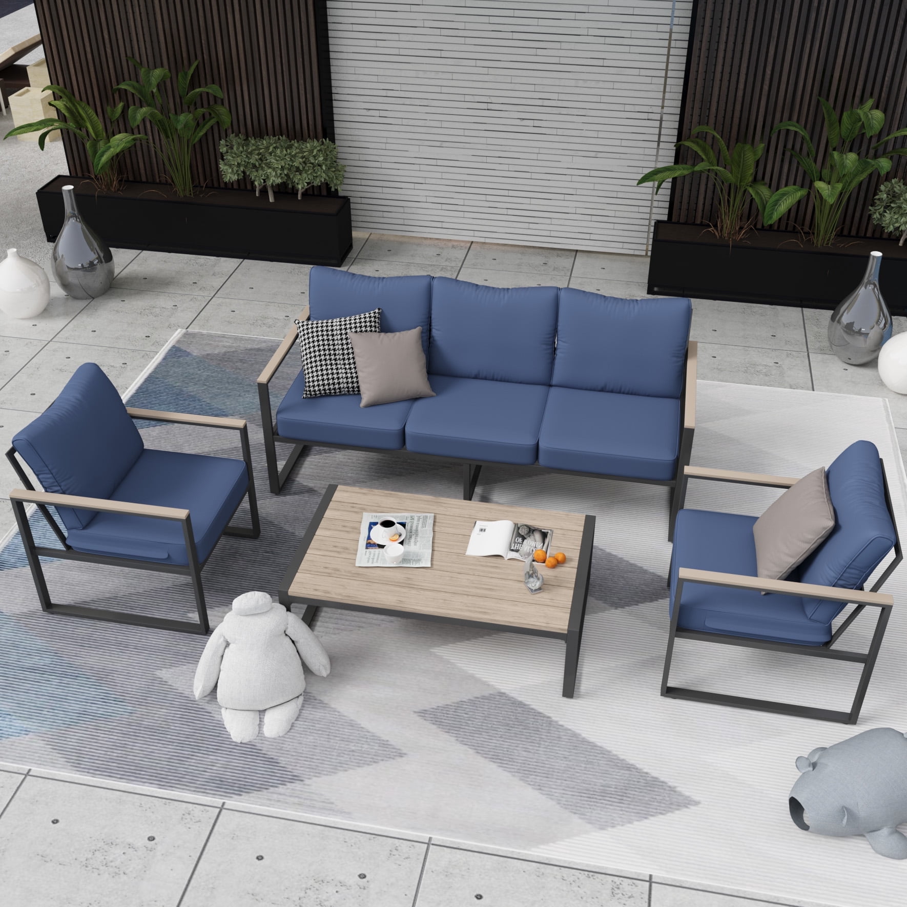 Outdoor Patio Furniture Set,4 Pieces Modern Aluminum Conversation Sets ...