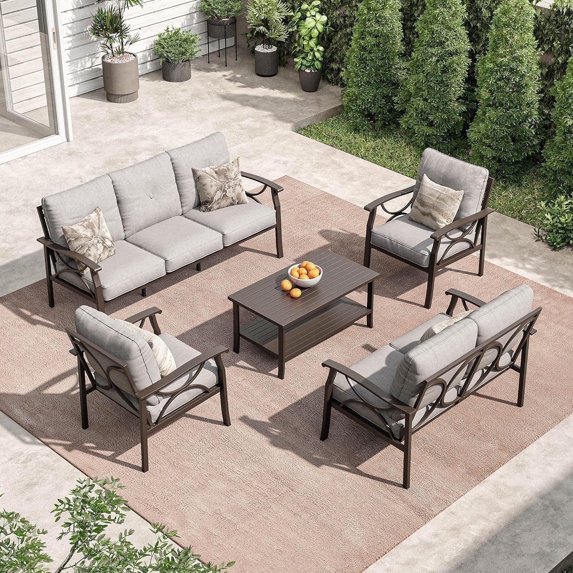Outdoor Seating Set, 5-Piece Patio Conversation Set with Metal Coffee ...