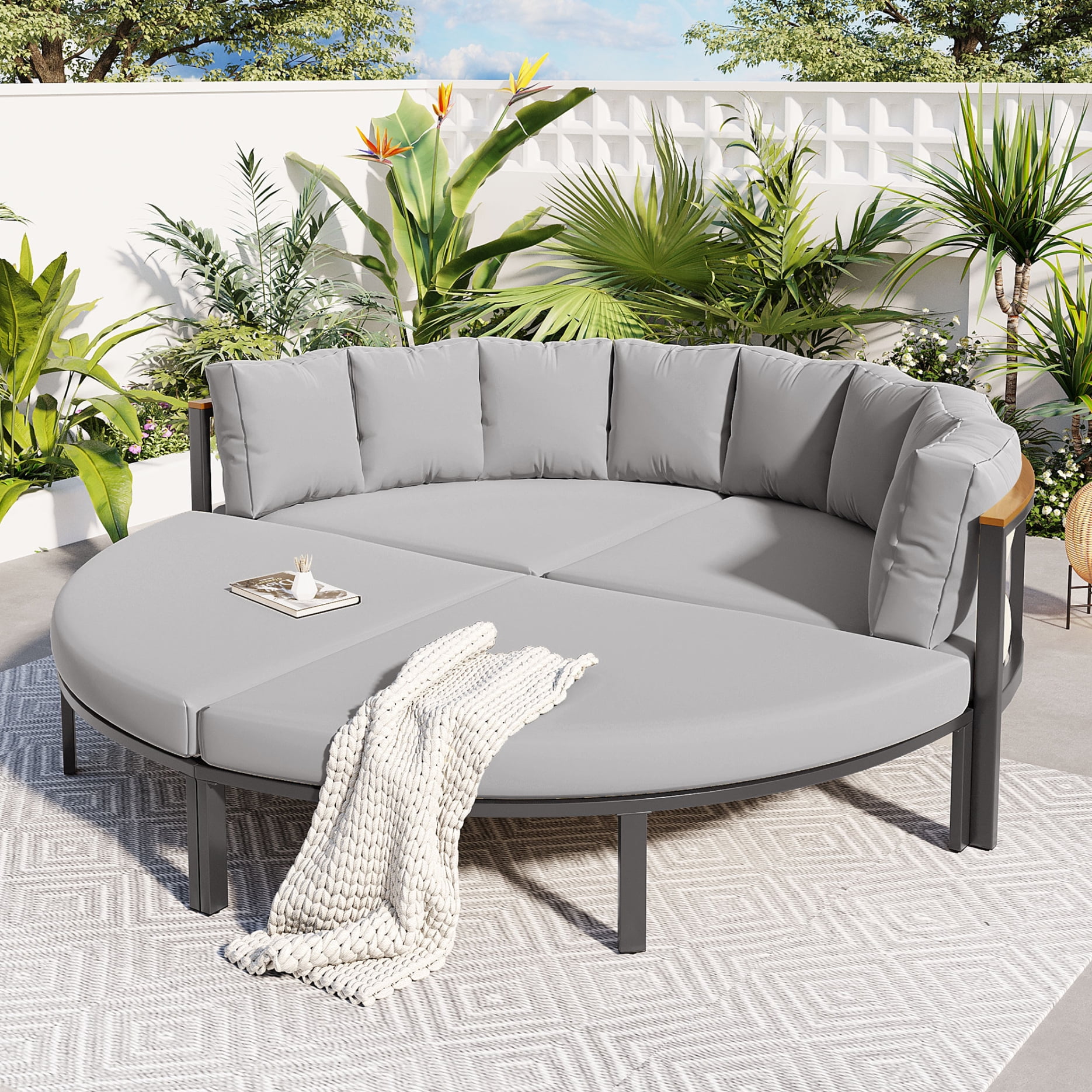 Outdoor Patio Furniture Set, 74" Oversized Round Outdoor Sofa with Back ...