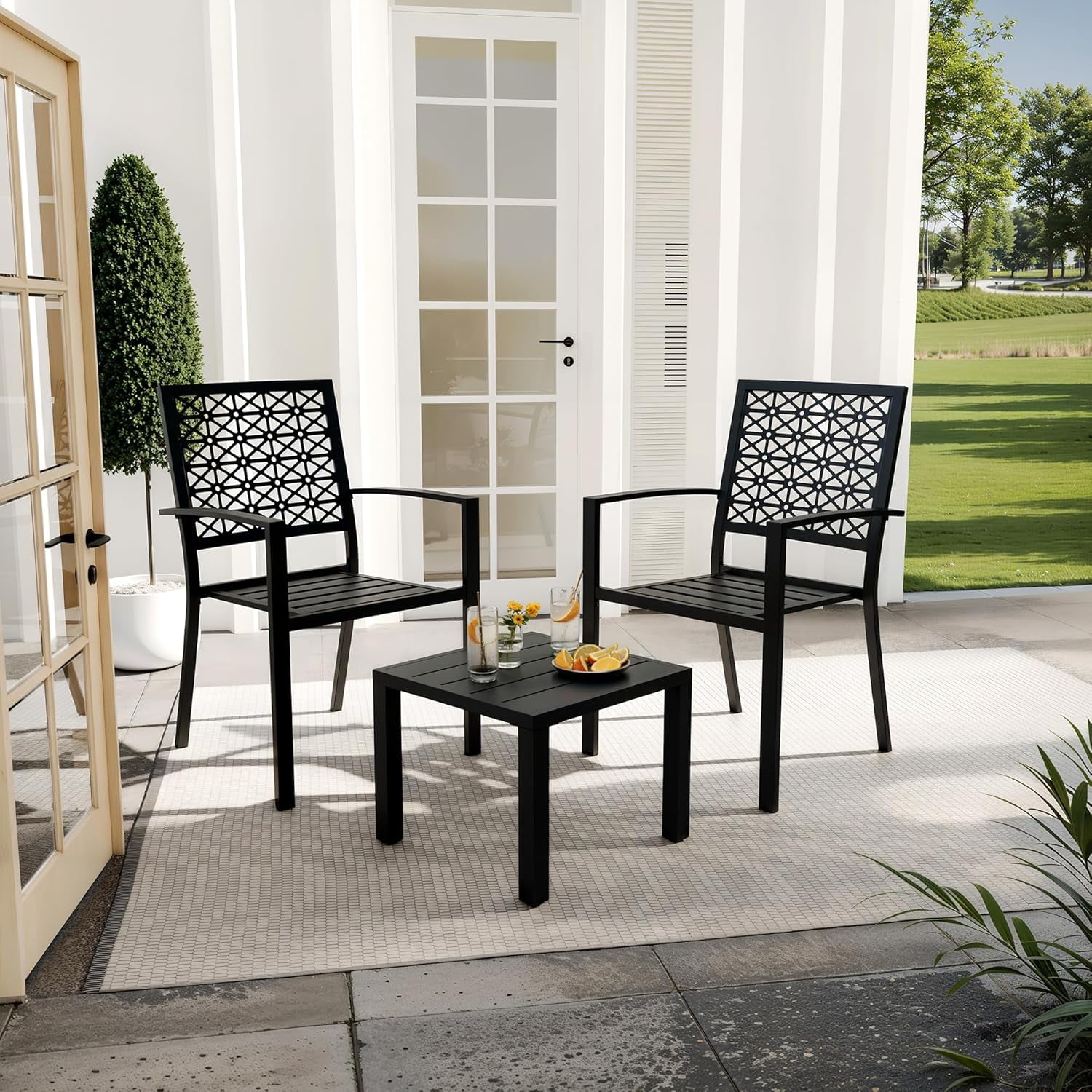 Outdoor Patio Furniture Set Bistro Set with Coffee Table Stackable ...