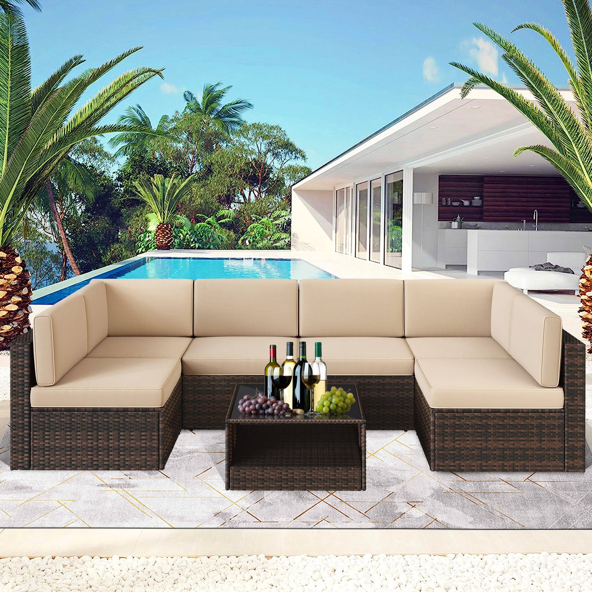 Outdoor Patio Furniture Set, CASEMIO 7 Piece Patio Conversation Set ...