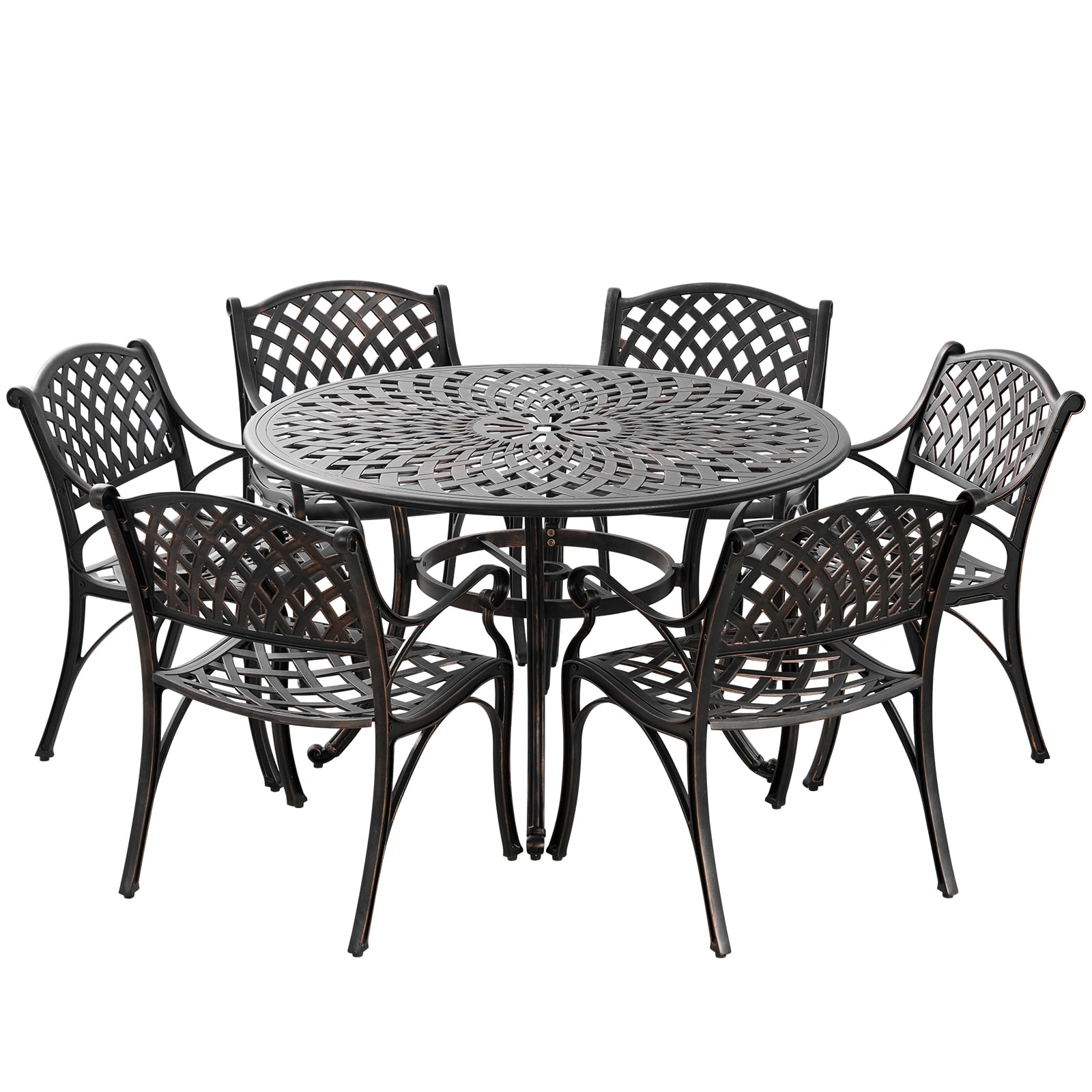 PATIO-IN Outdoor Dining Set, 7-Piece Cast Aluminum Patio Table and ...