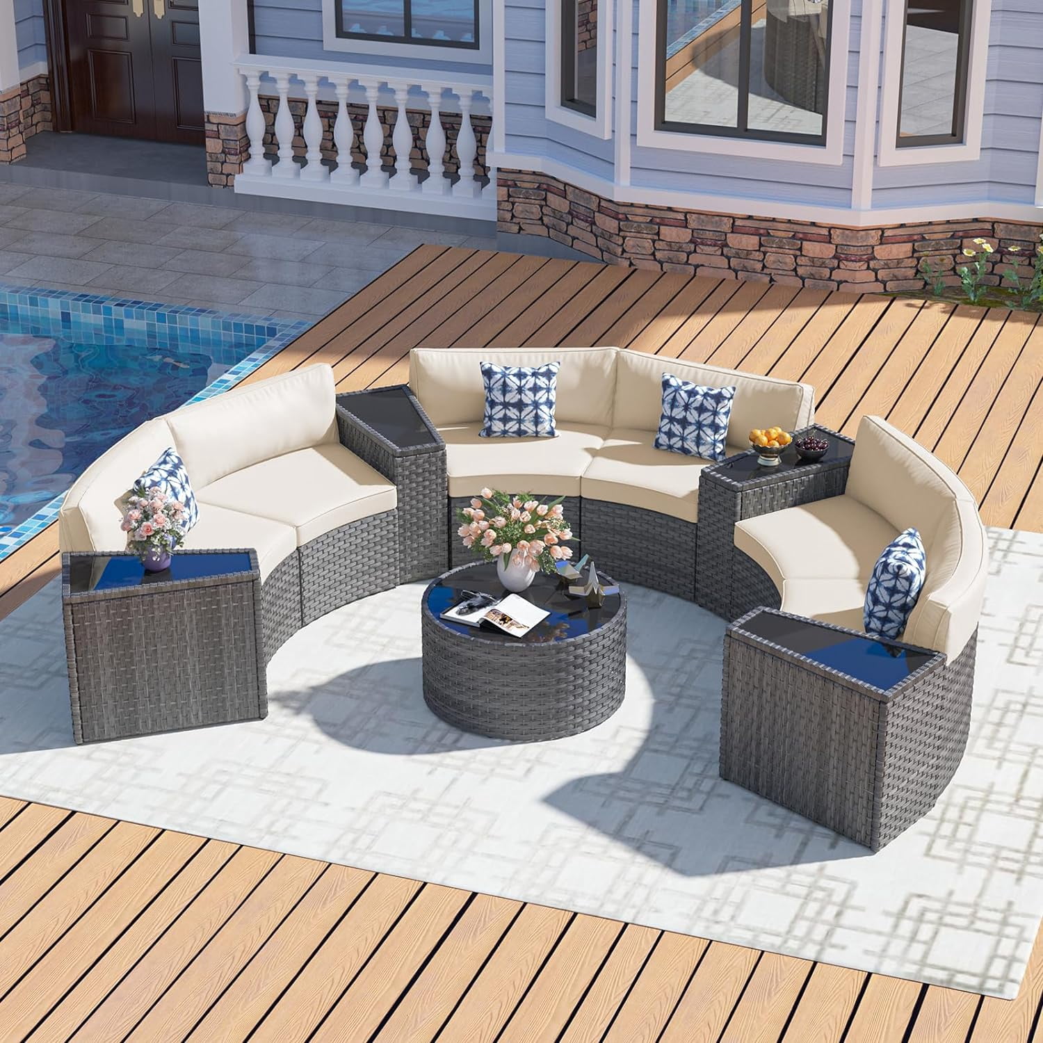 Outdoor Patio Furniture Set with Coffee Table,11 Pieces Half-Moon ...