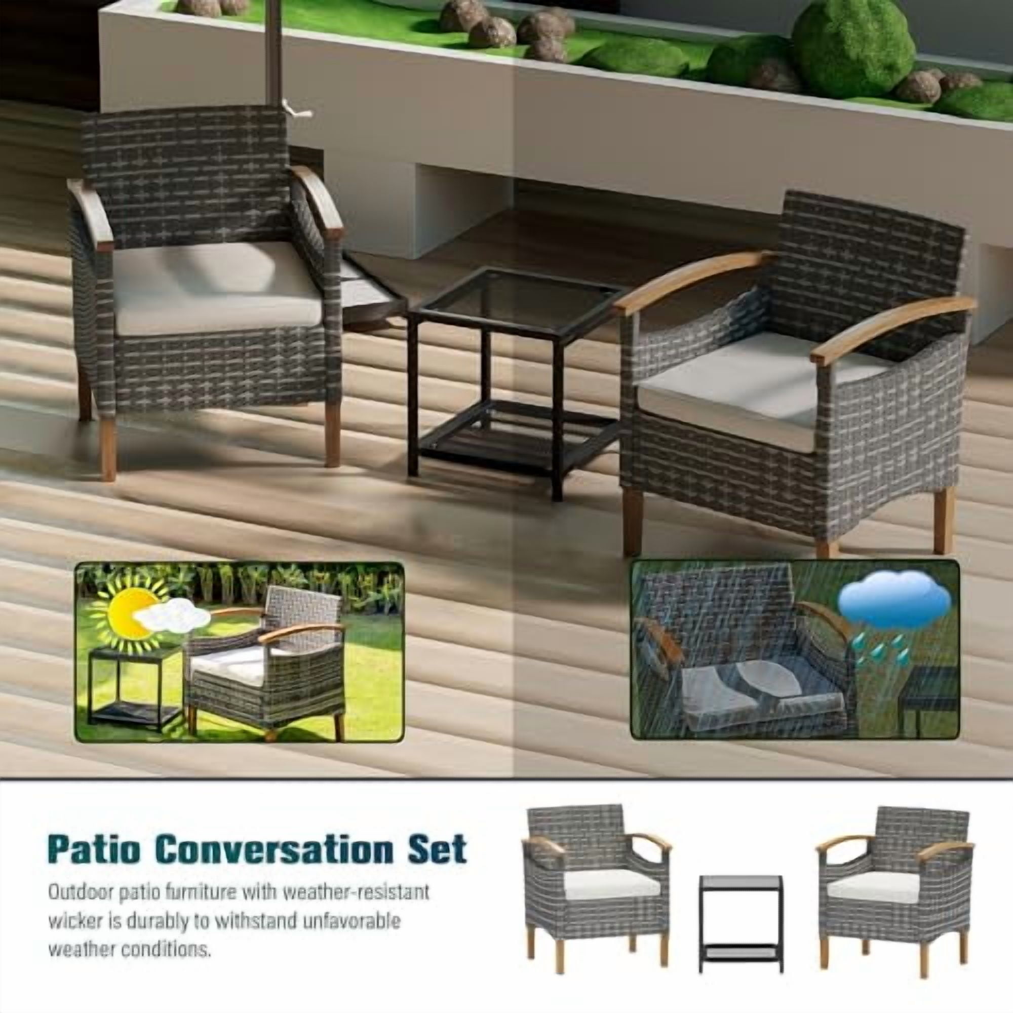 Outdoor Patio Furniture Set with Coffee Table 3 Piece Patio ...